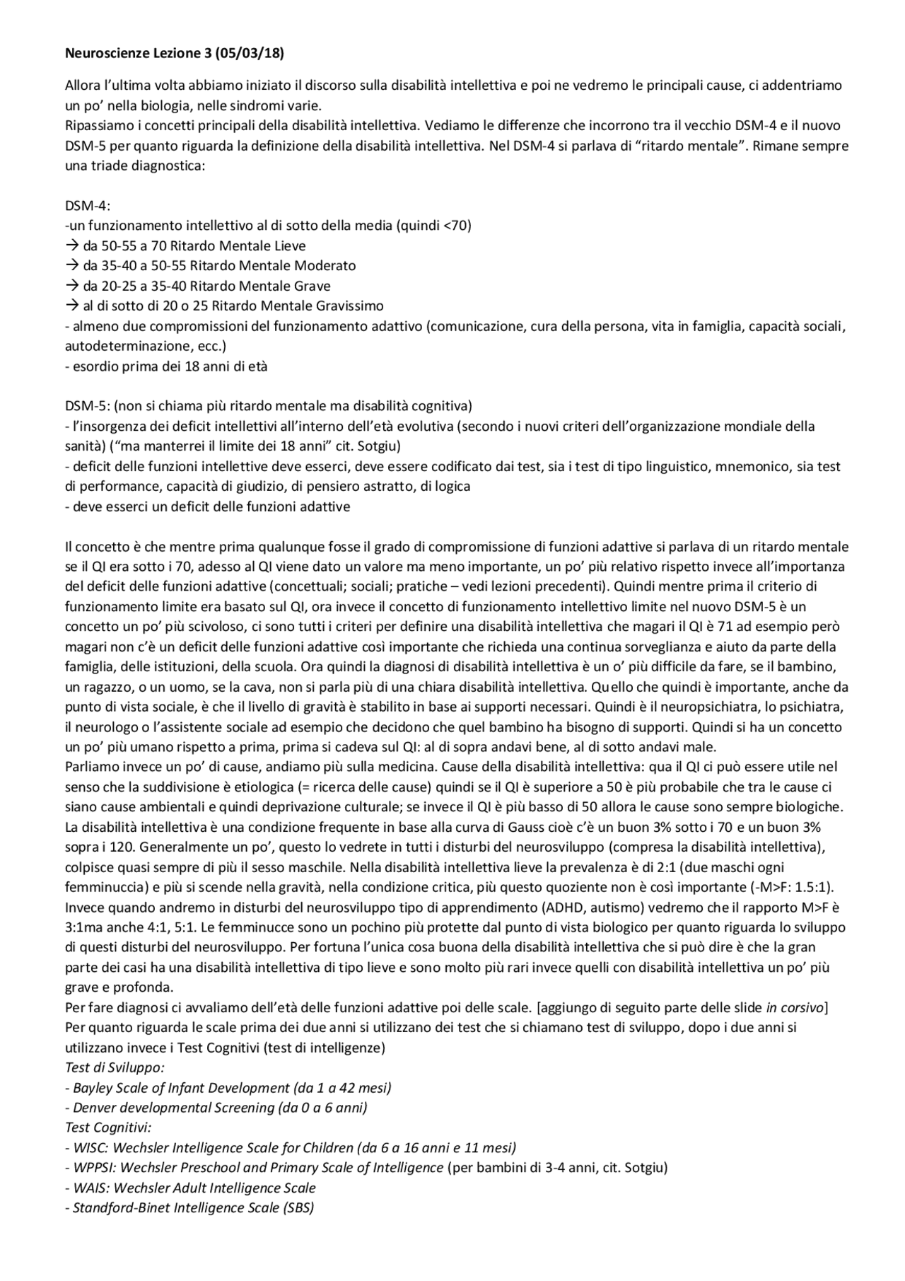 Neuropsichiatria Infantile Lezione 3 Docsity