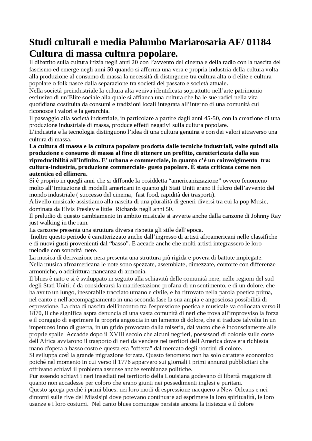 Studi culturali e media - Docsity