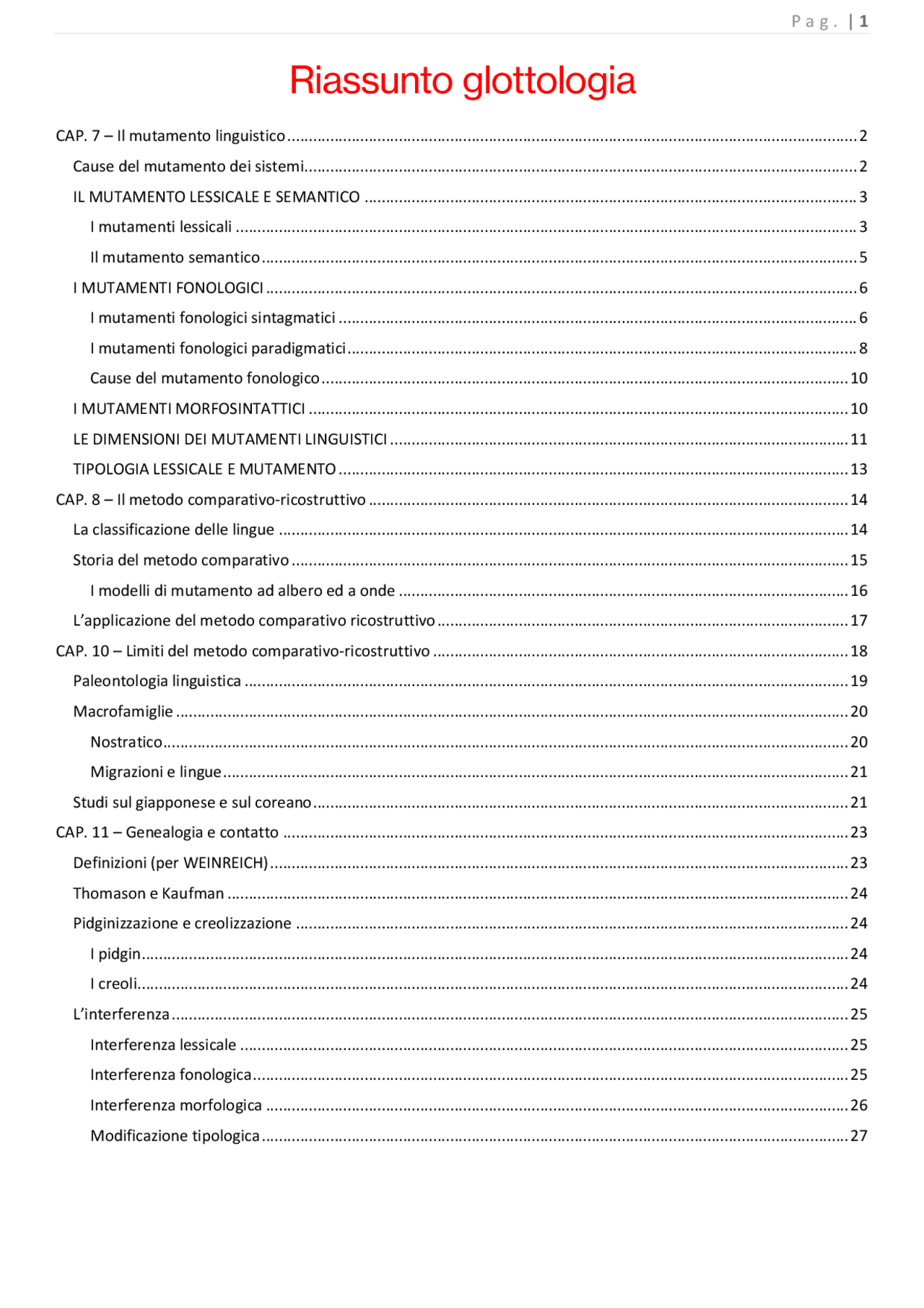Riassunto Completo Glottologia Sapienza Ciancaglini Docsity