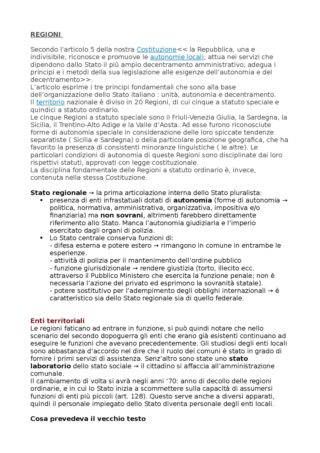 Appunti Sulle Regioni Docsity
