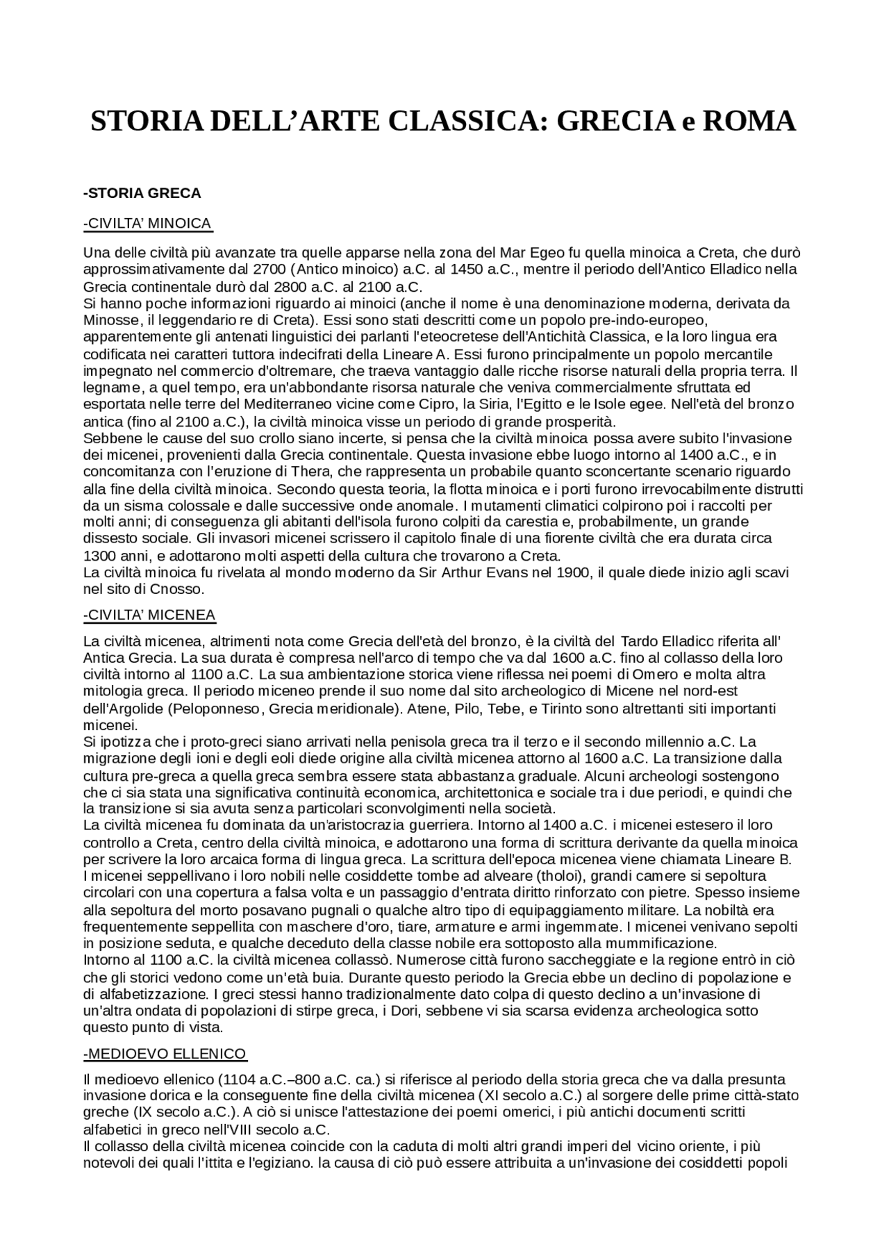 Storia Dellarte Classica Docsity