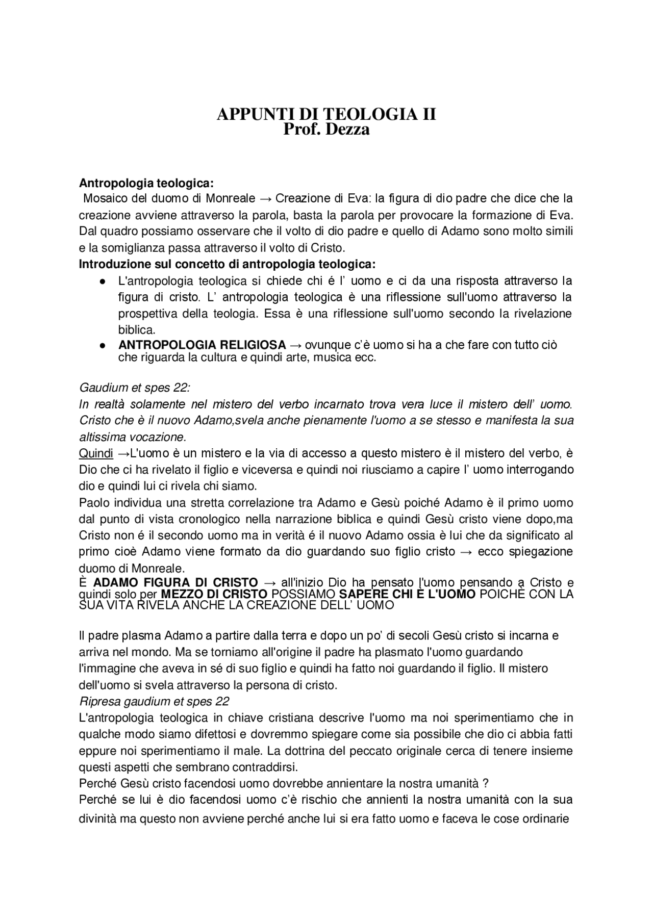 Teologia 2 - Prof. Ernesto DEZZA - Docsity