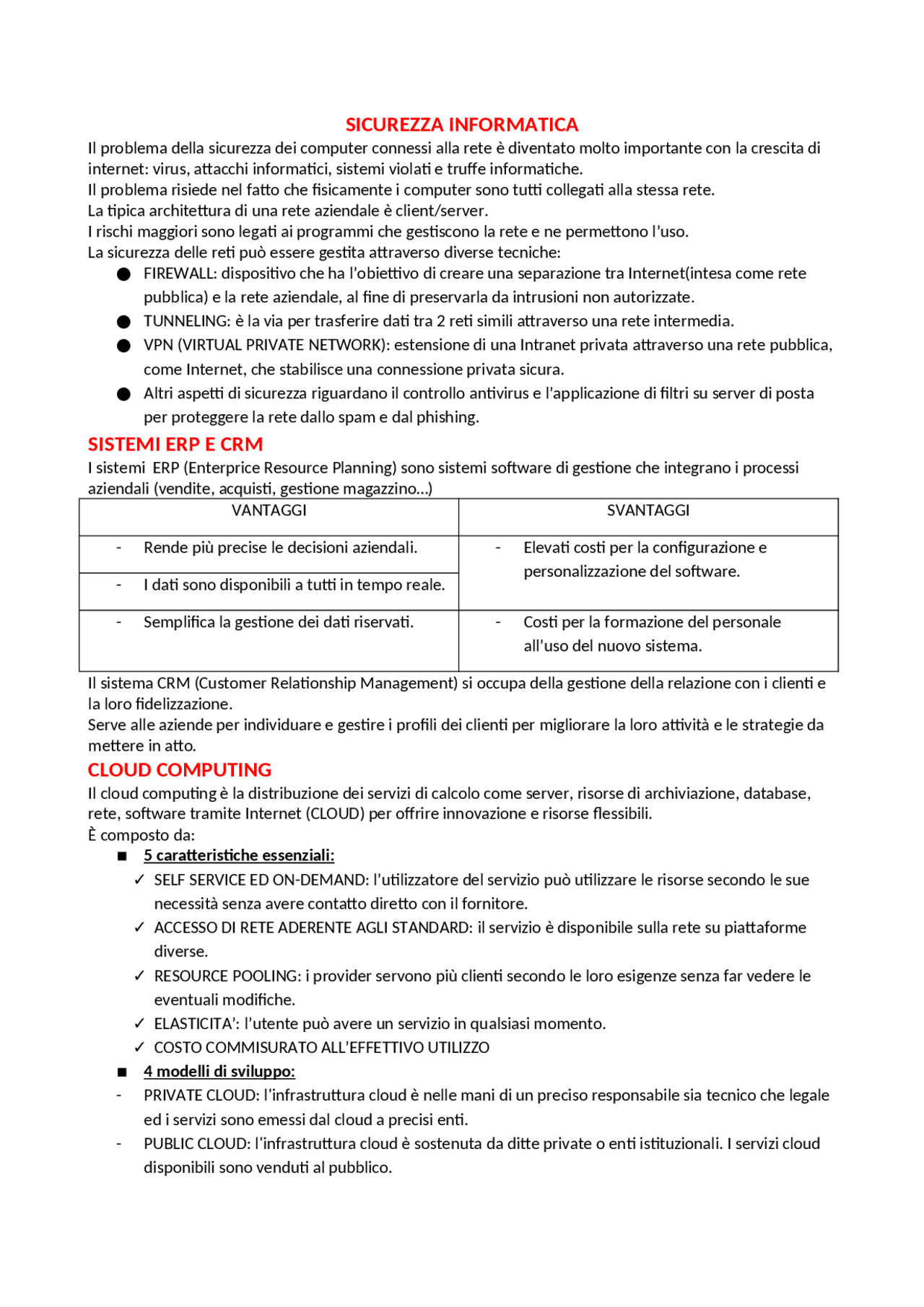 Sicurezza informatica, cloud computing, sistemi erp, crm - Docsity