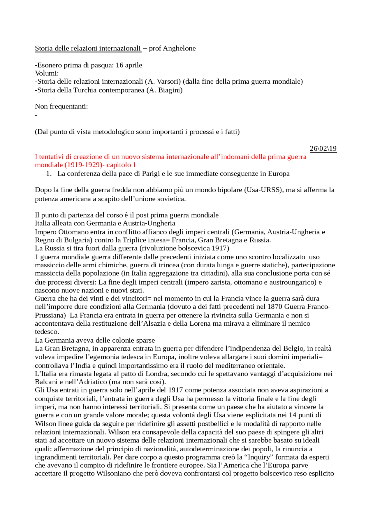 Storia Delle Relazioni Internazionali Docsity