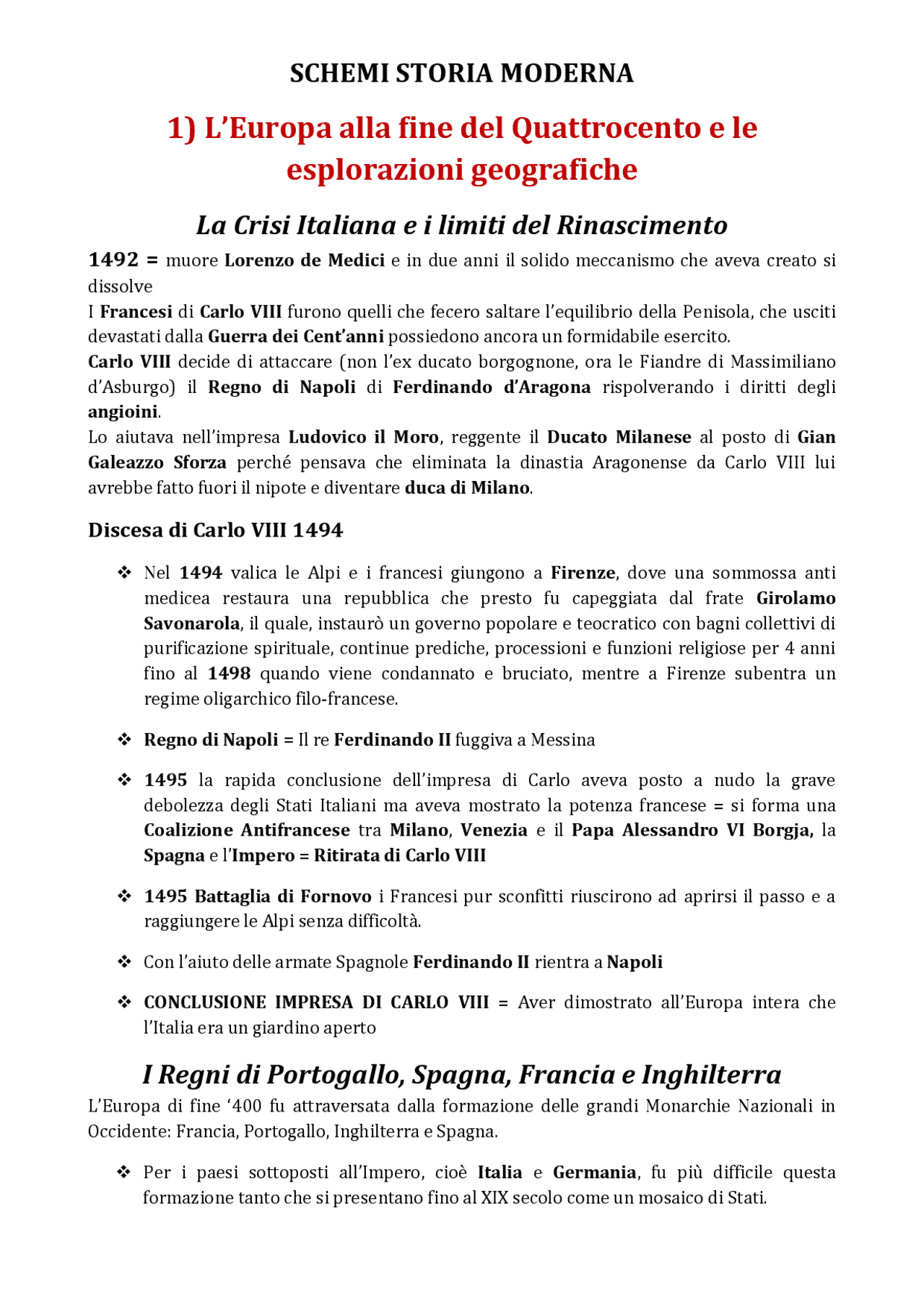 Sintesi Manuale Storia Moderna Docsity