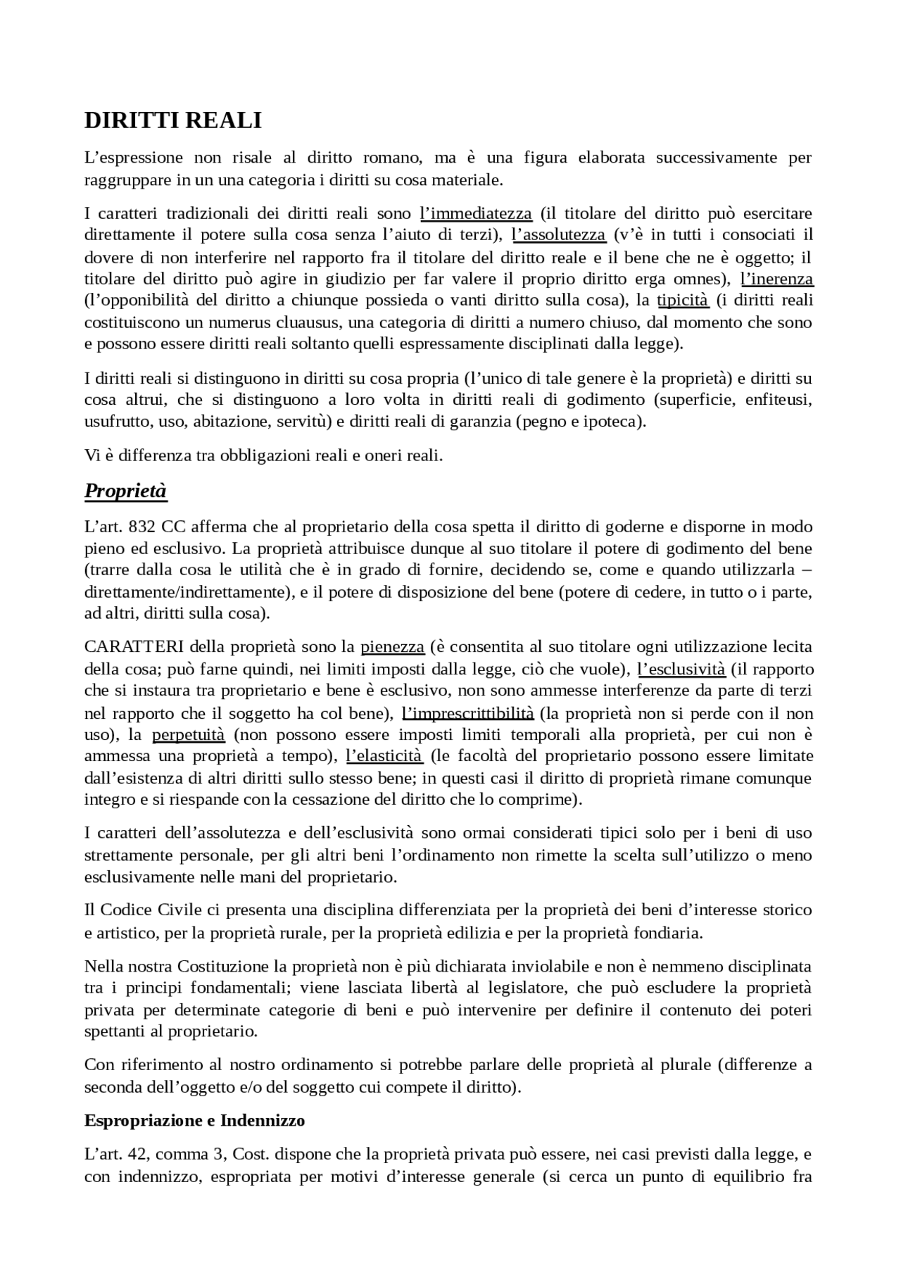 Diritti Reali Sunti Docsity