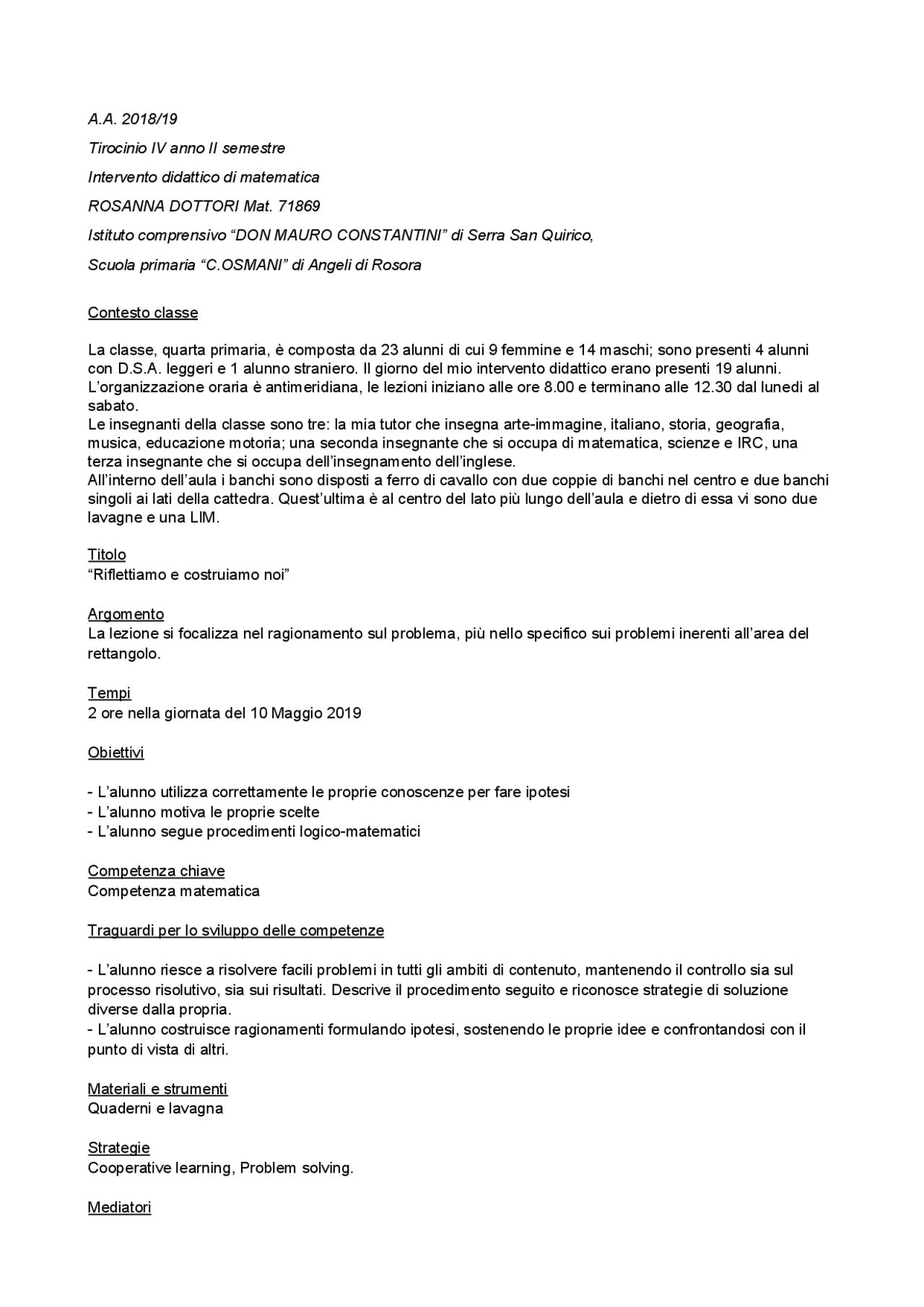 Progettazione Didattica Di Matematica Docsity