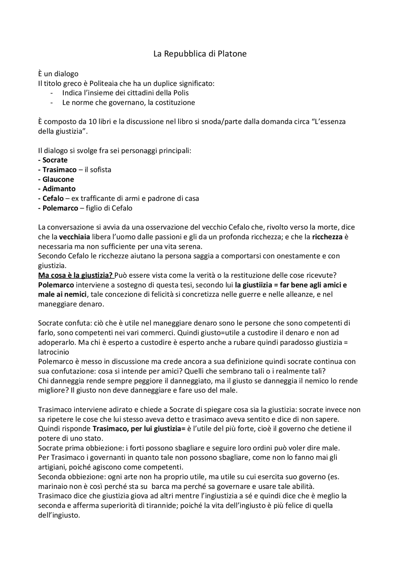 Riassunto La Repubblica Di Platone Docsity
