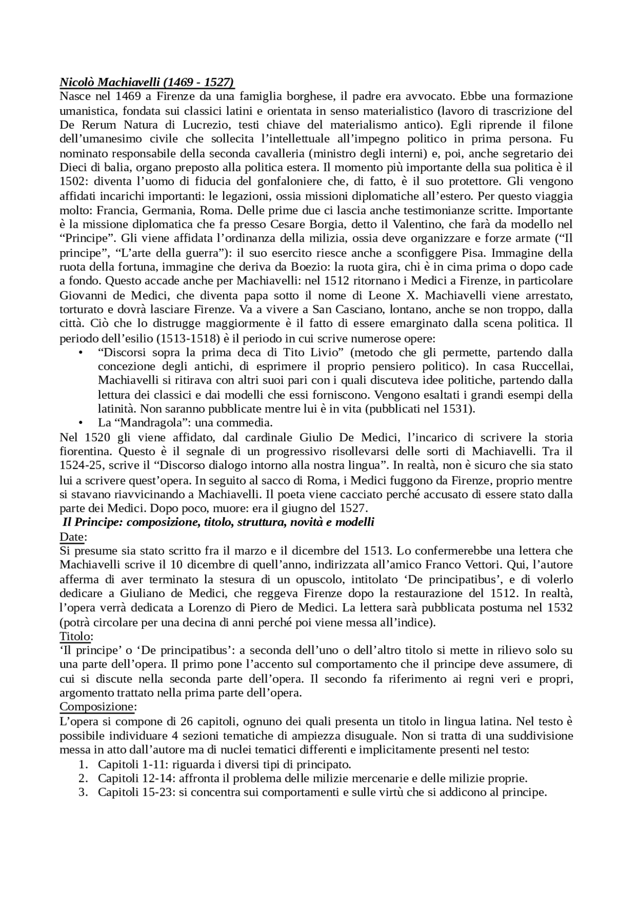 Nicolò Machiavelli E Il Principe Docsity