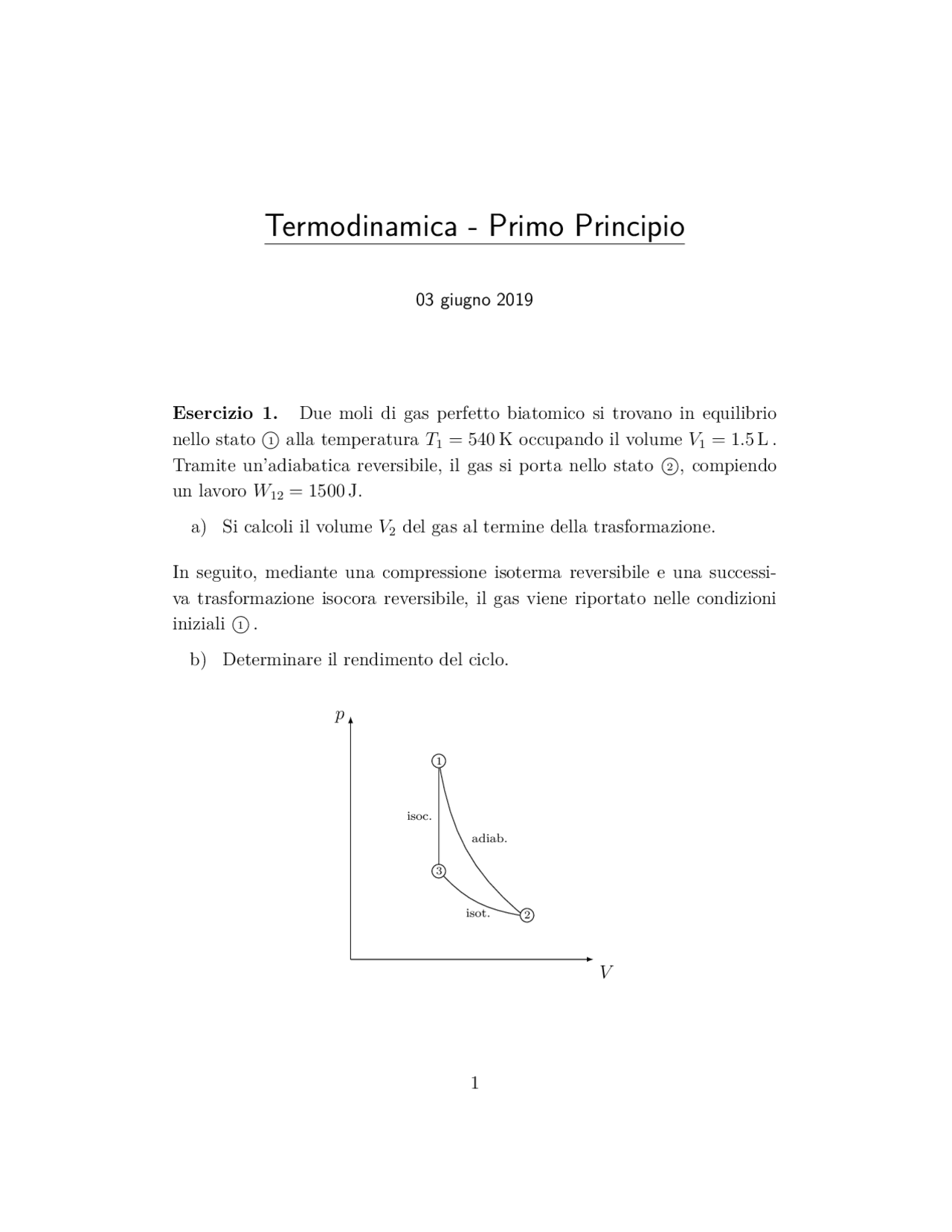 Esercizi di Termodinamica | Esercizi di Fisica | Docsity