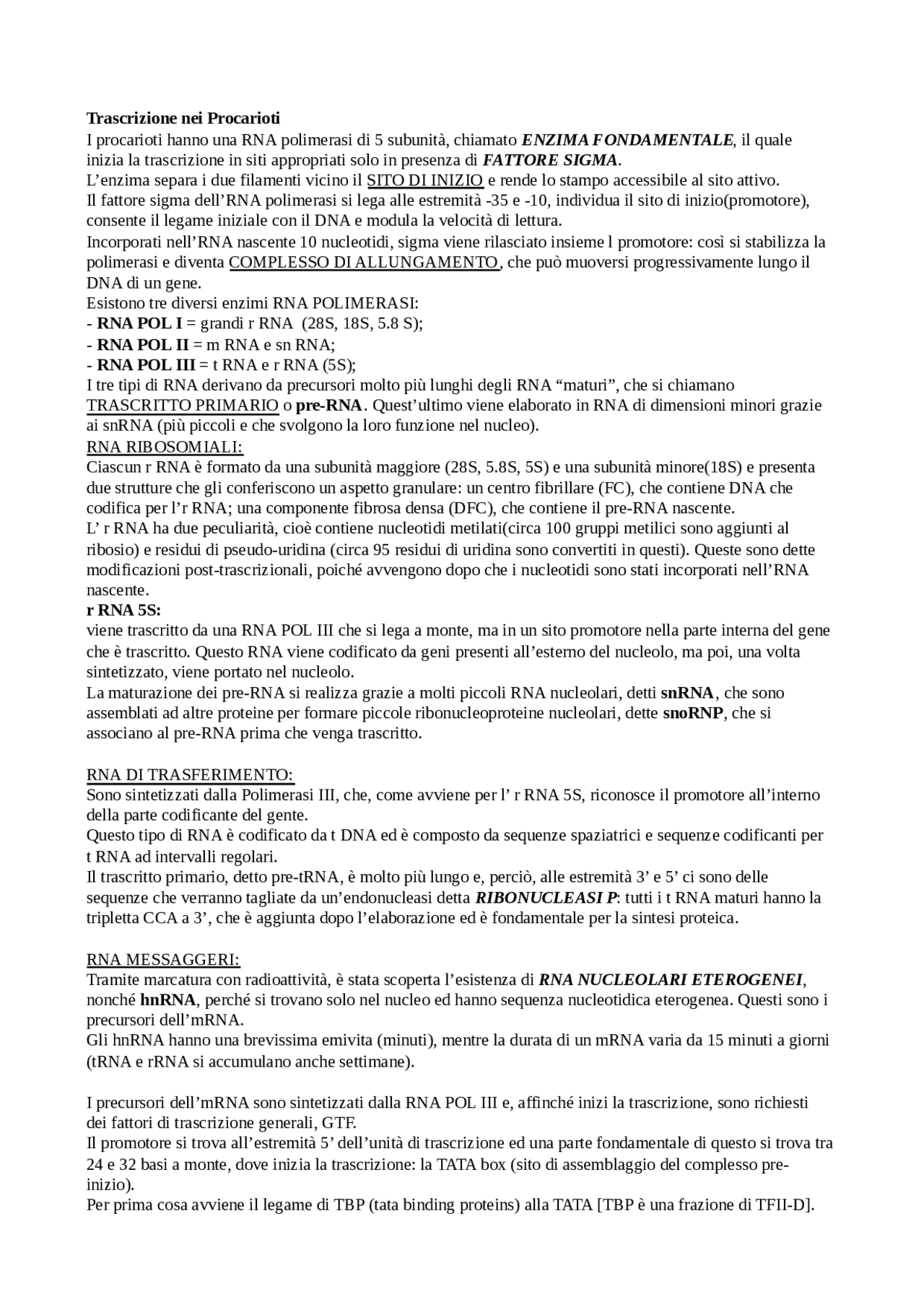 Trascrizione Nei Procrarioti Docsity