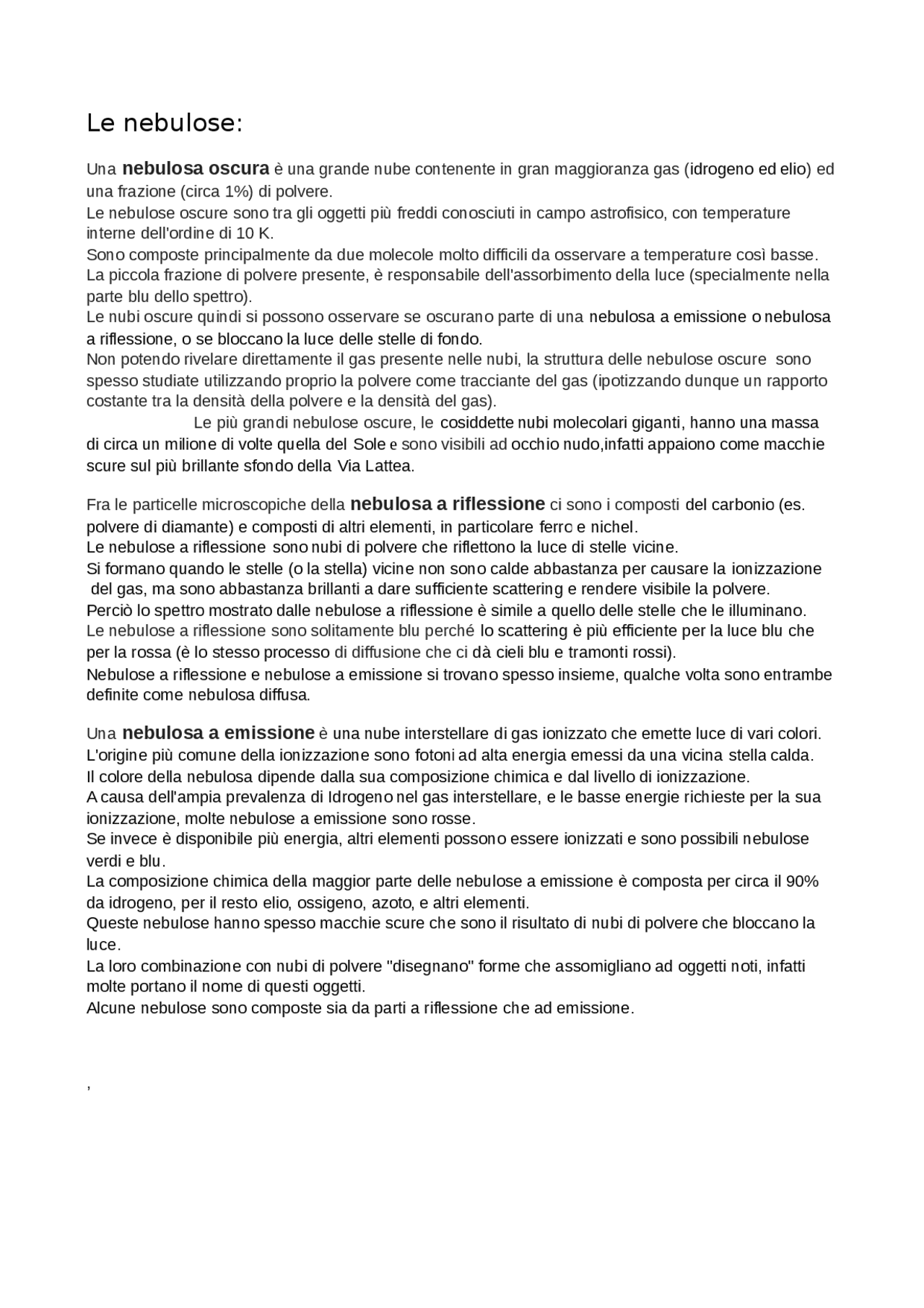 Le Nebulose E I Vari Tipi Docsity