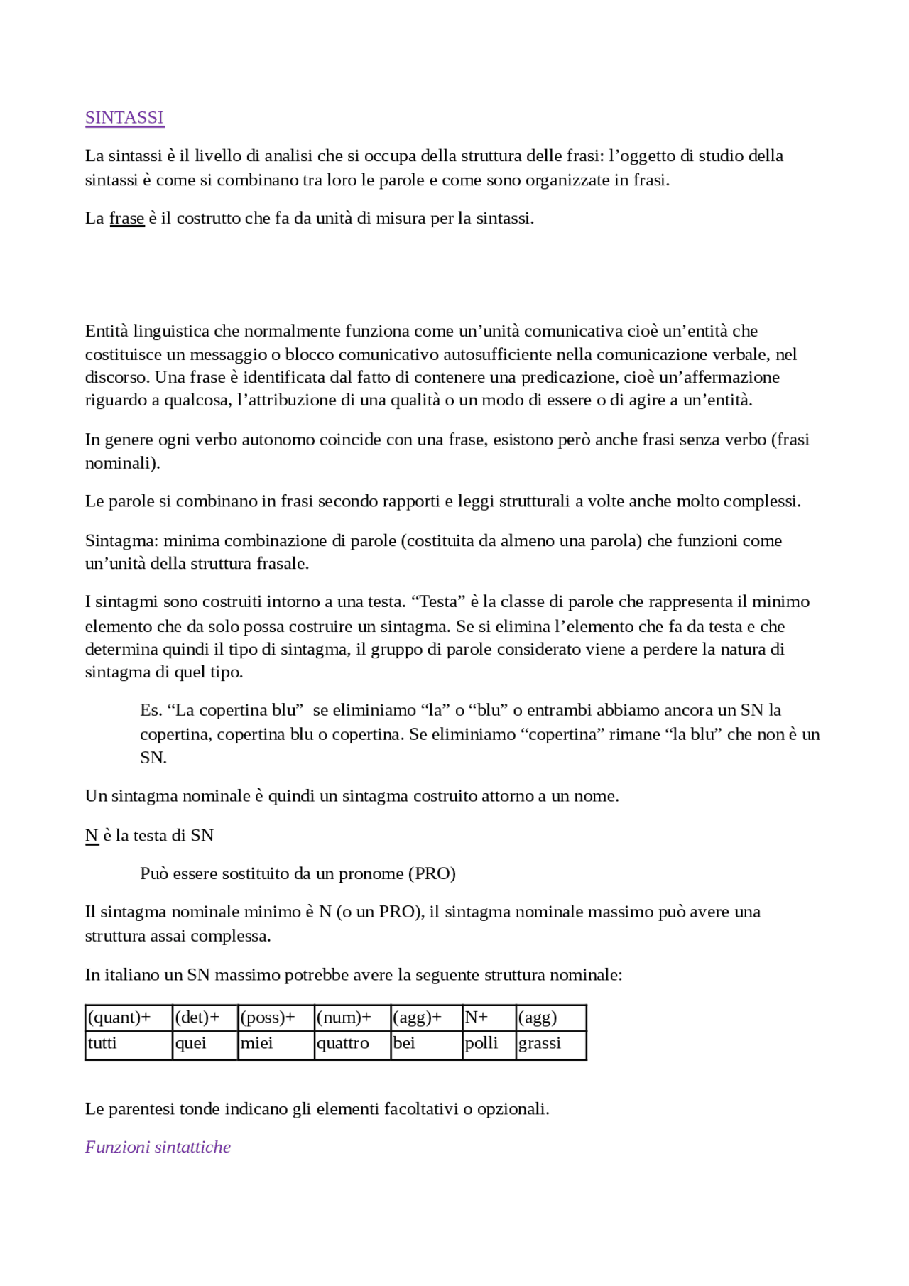 Spiegazione della sintassi - Docsity