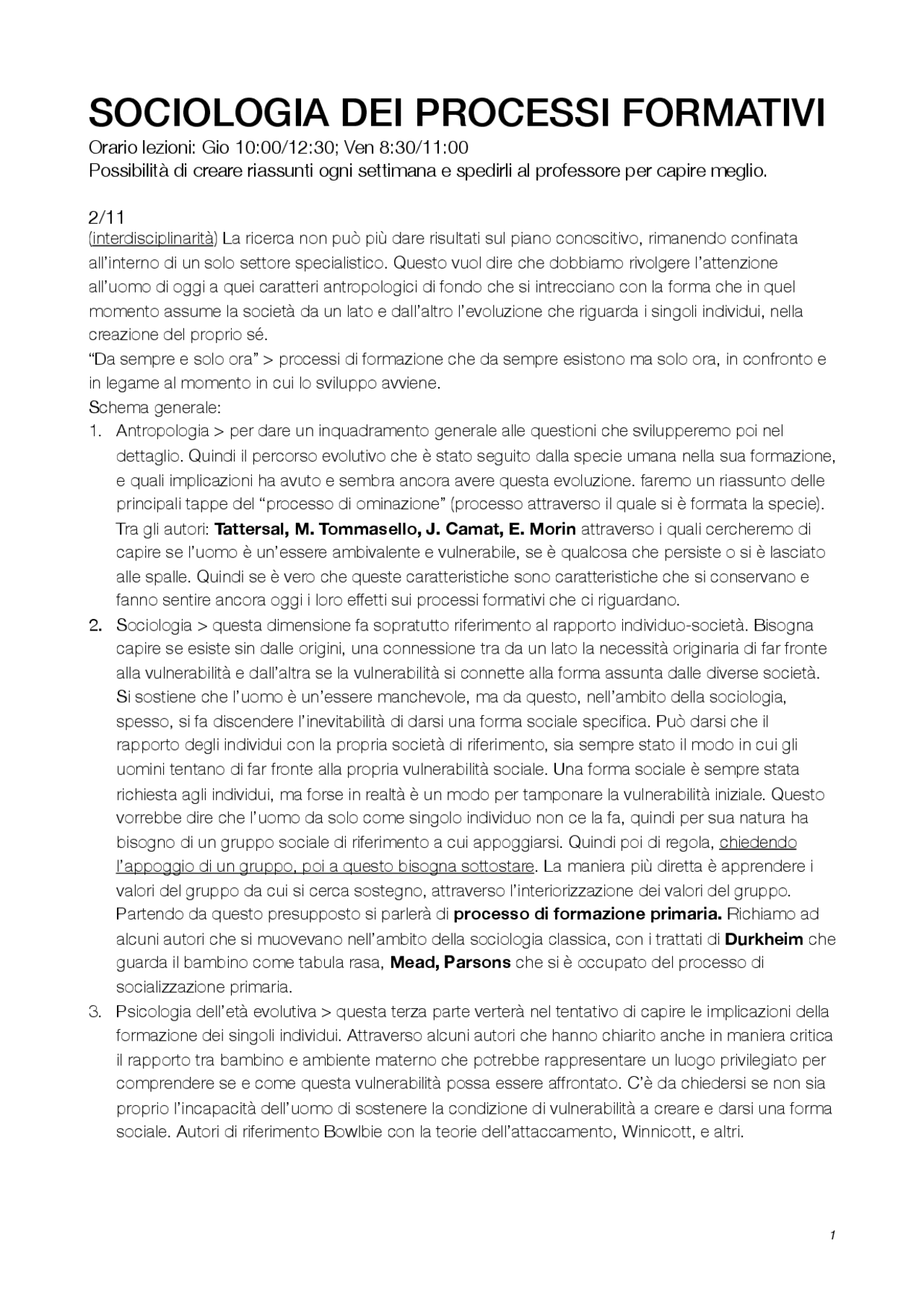 Sociologia Dei Processi Formativi Docsity