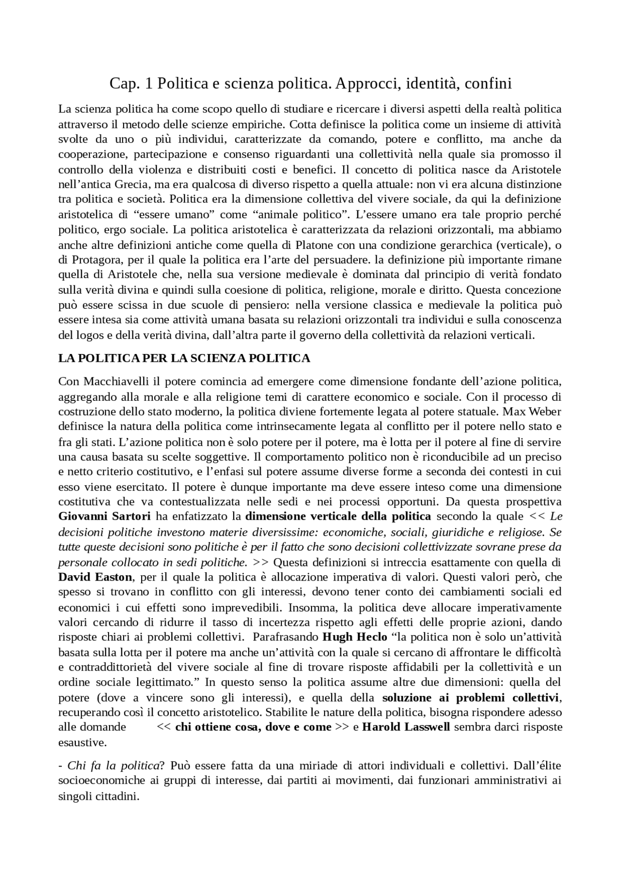 Scienze Politiche Cap 1 Docsity