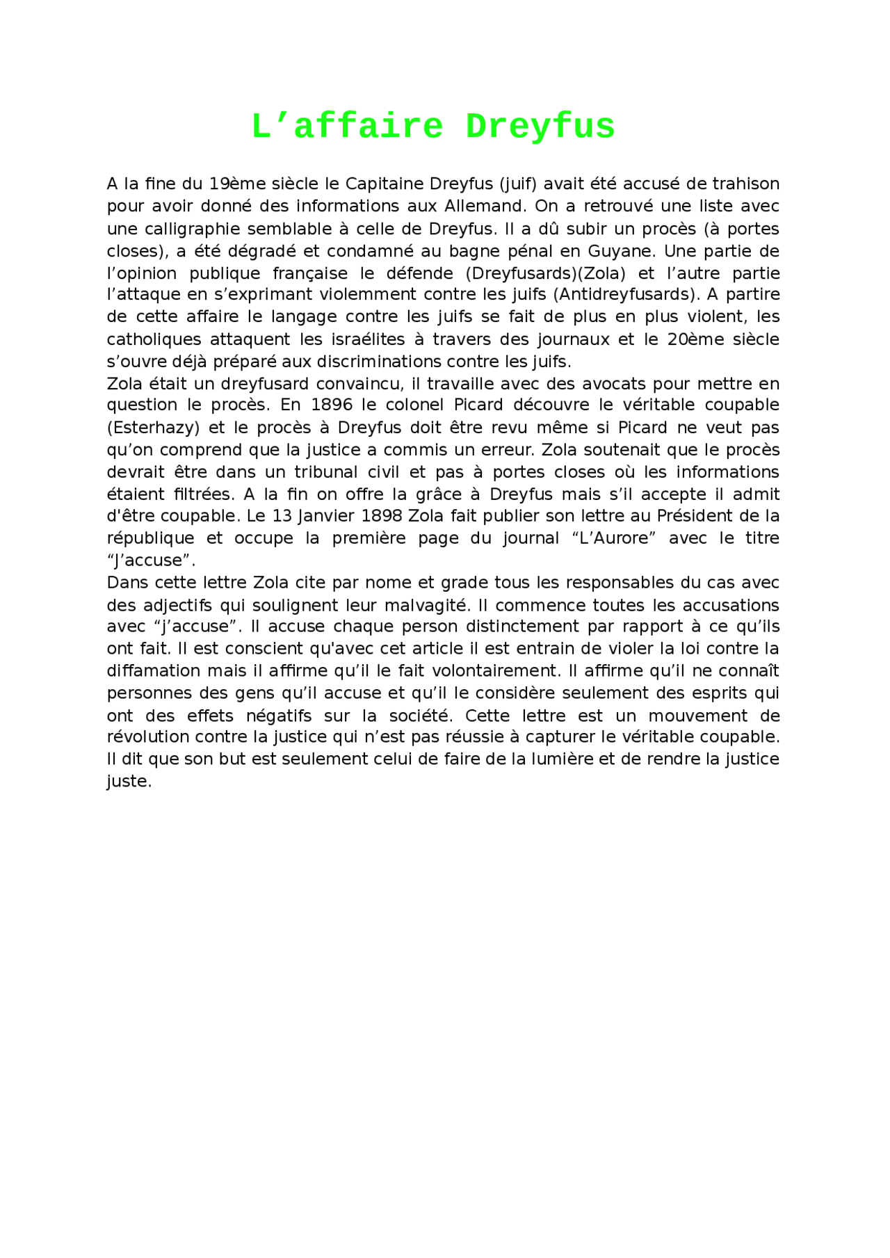 Affaire Dréyfus Appunti In Francese Docsity