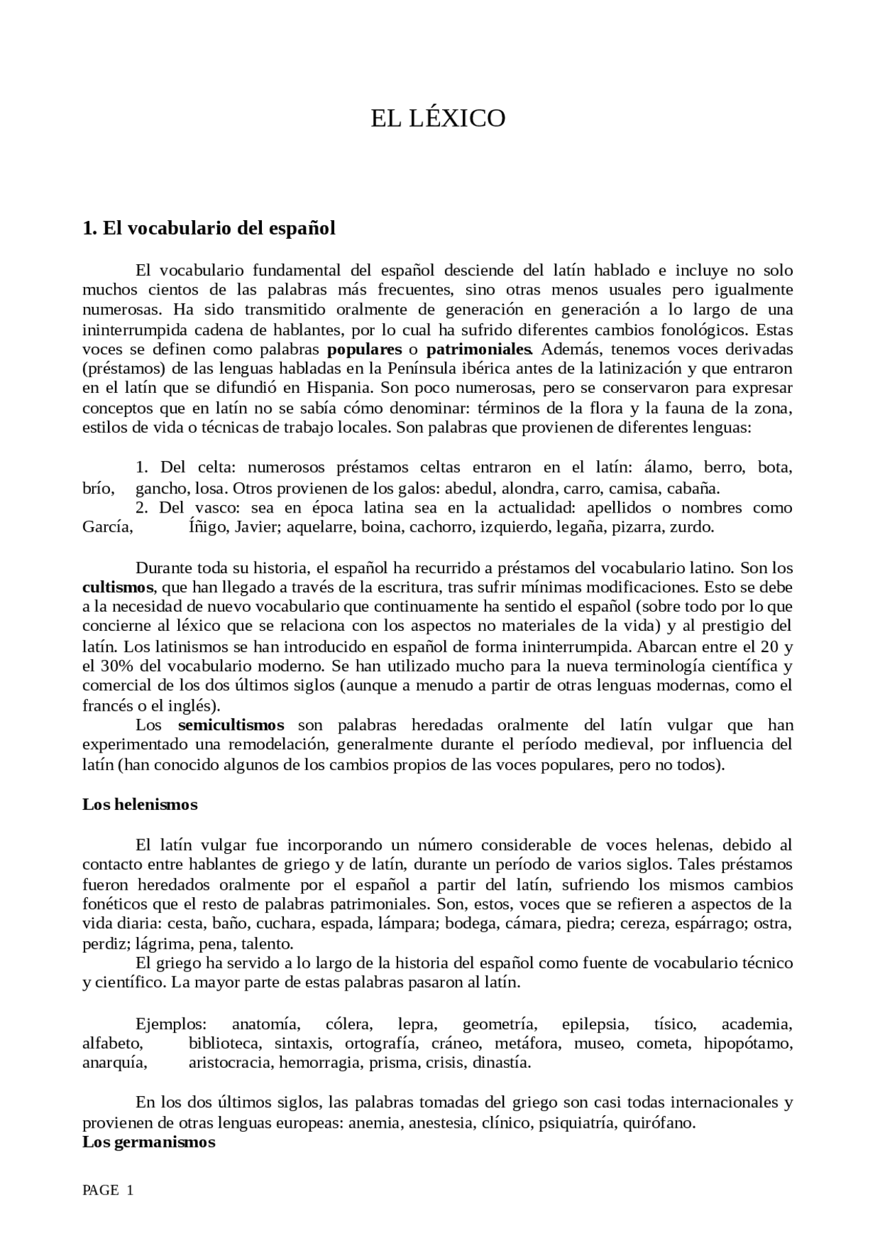 EL LÉXICO HISPANÓFONO - Docsity