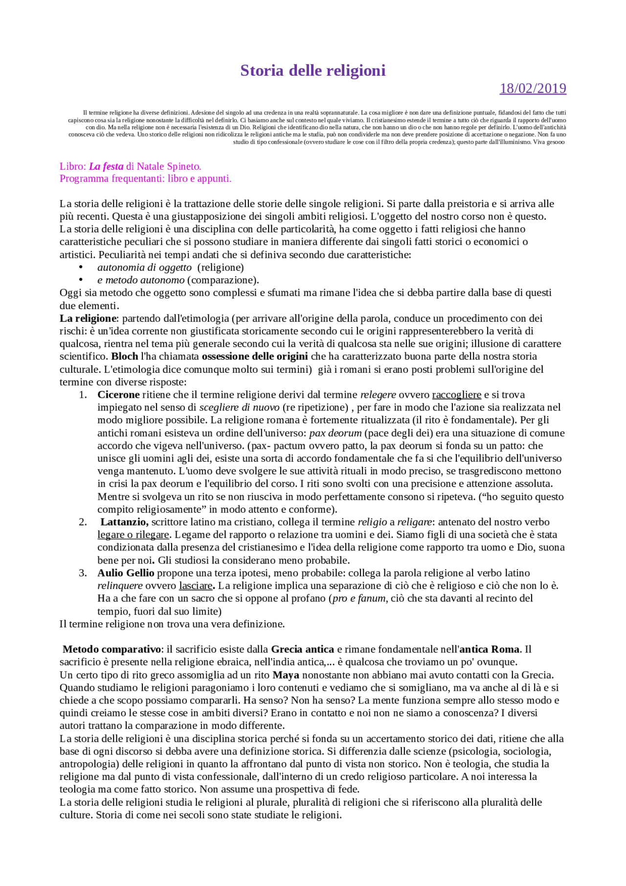Storia Delle Religioni Docsity