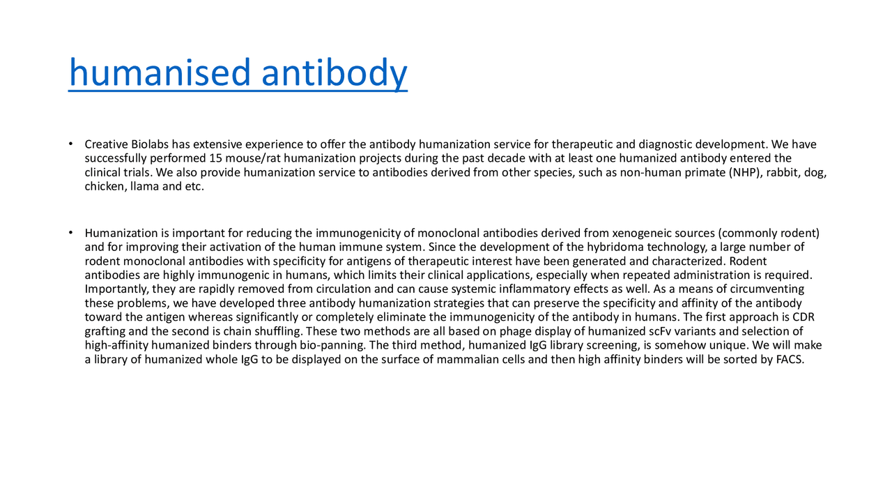 Humanized antibody from Creative Biolabs - Docsity
