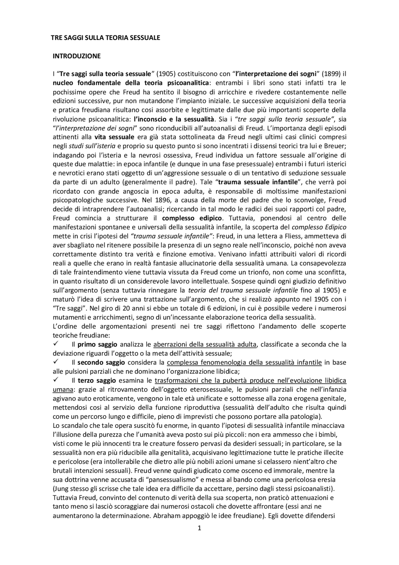 Tre Saggi Sulla Teoria Sessuale Docsity
