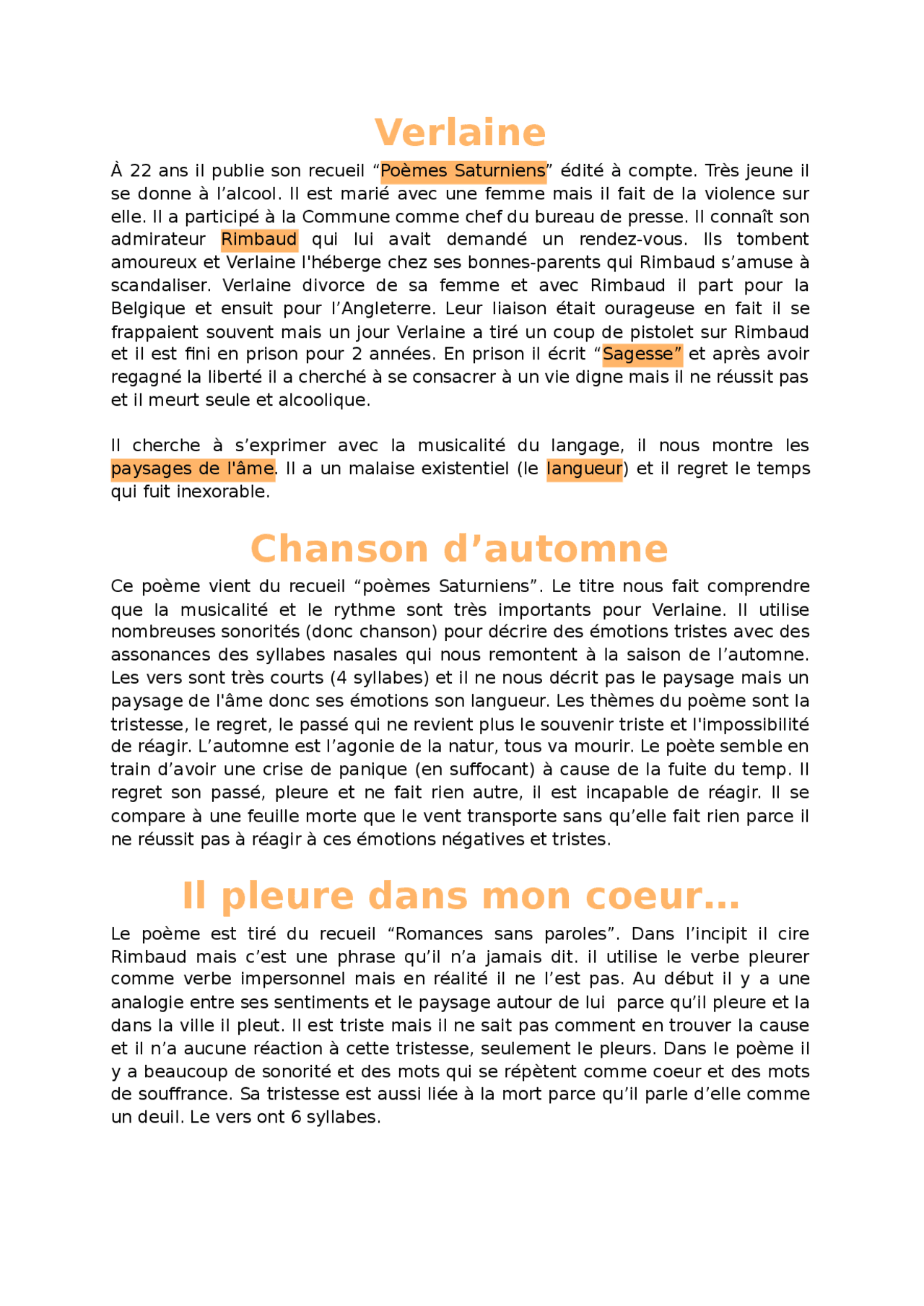 Appunti In Francese Su Verlaine Appunti Di Francese Docsity
