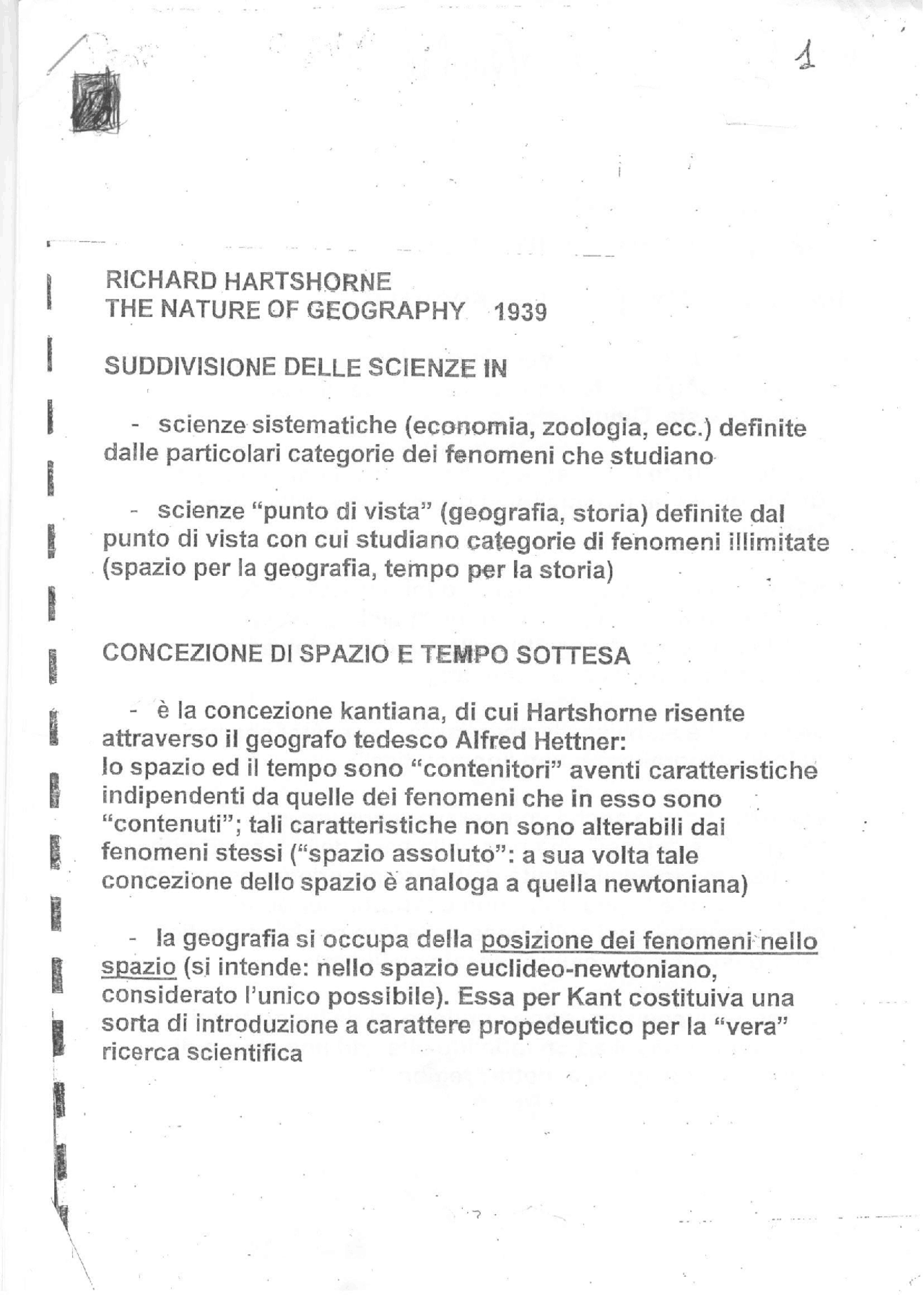 Richard Hartshorne - The Nature of geography - Docsity