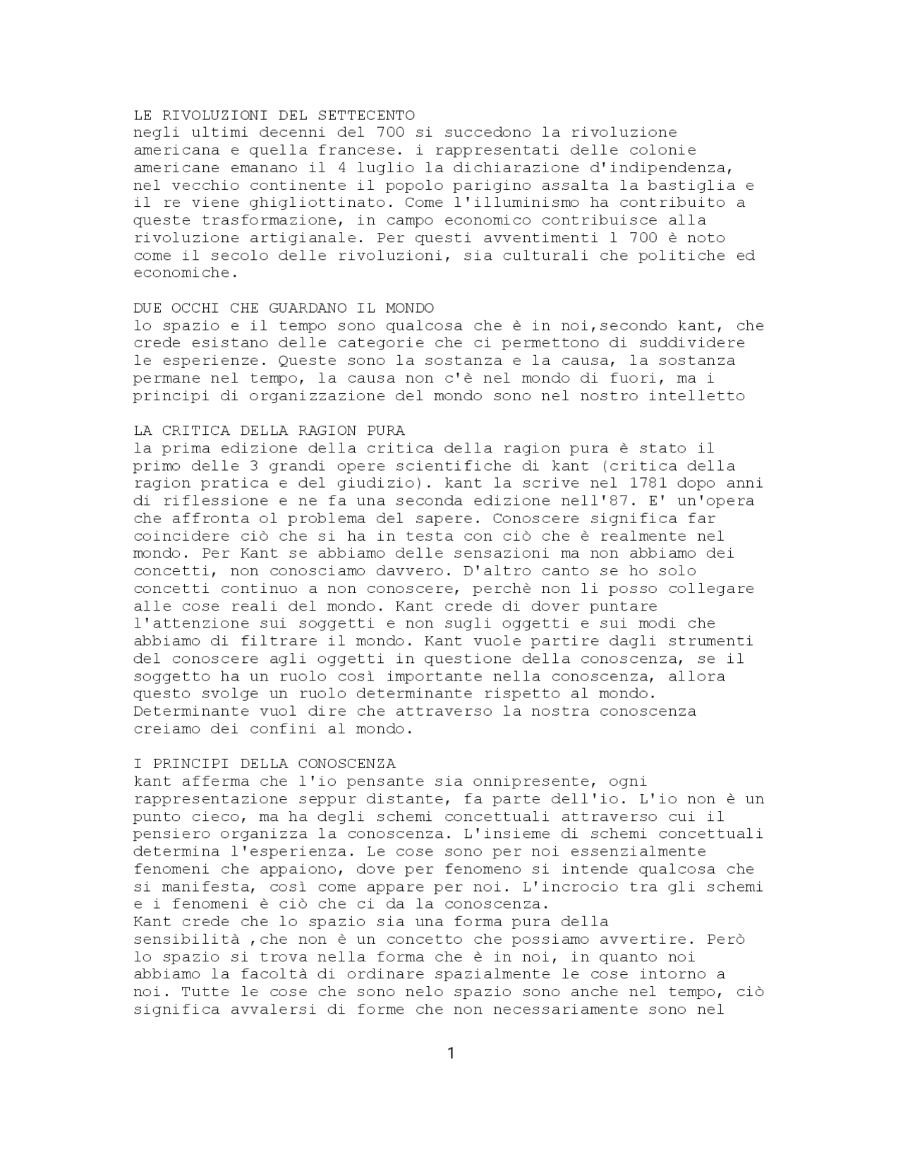 Sintesi Del Pensiero Filosofico Di Kant Docsity