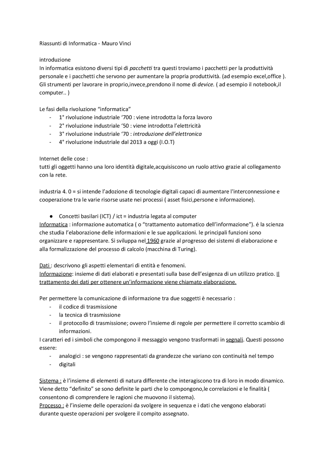 Riassunti Informatica Dispense Di Elementi Di Informatica Docsity