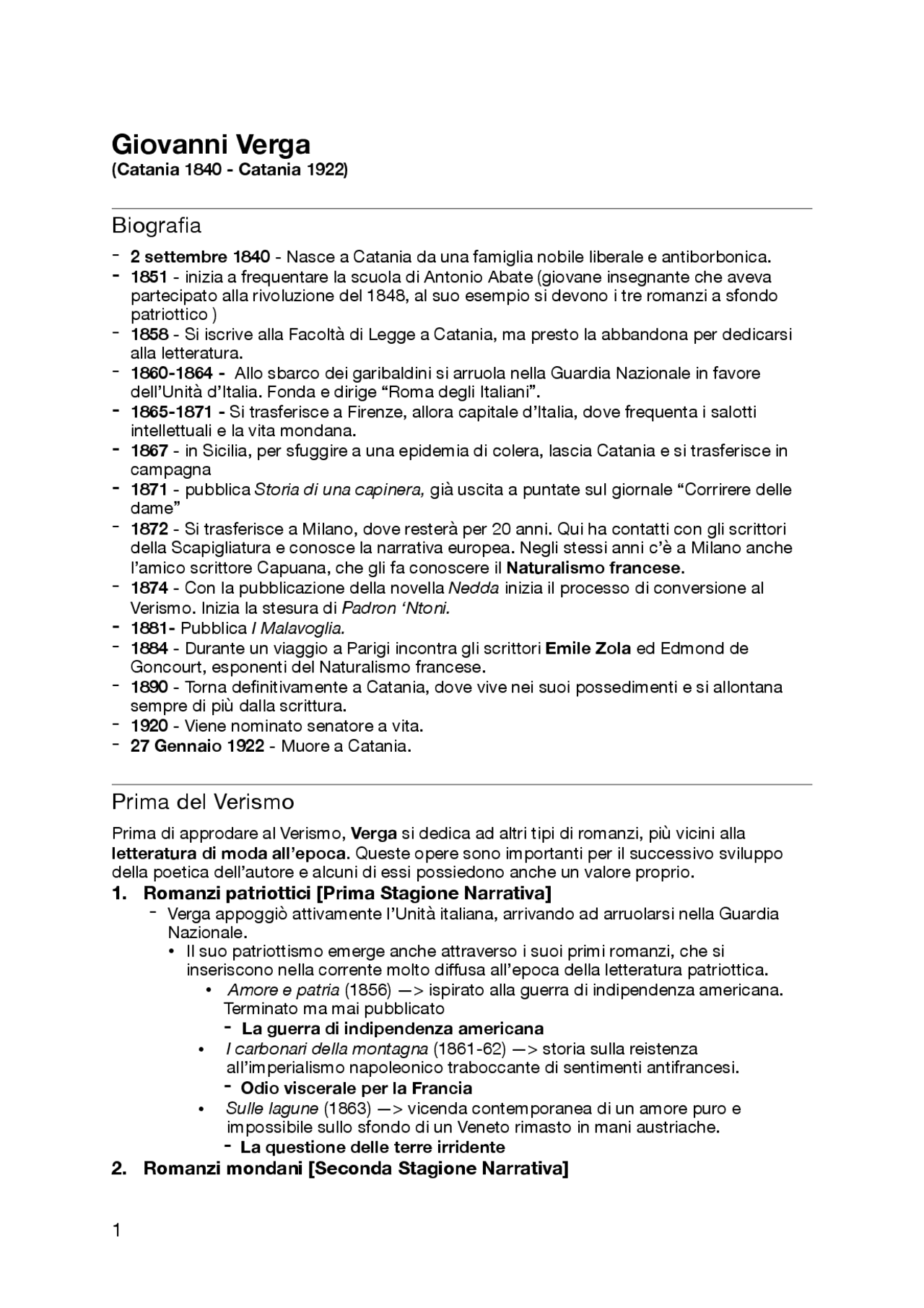 Giovanni Verga - Vita, Poetica del Verismo, Opere (Letteratura.it - Langella) - Docsity