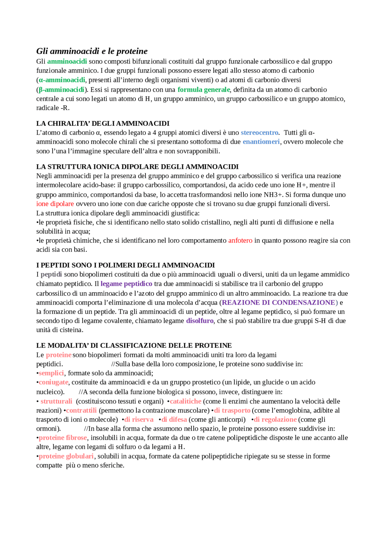 Gli Amminoacidi E Le Proteine Docsity