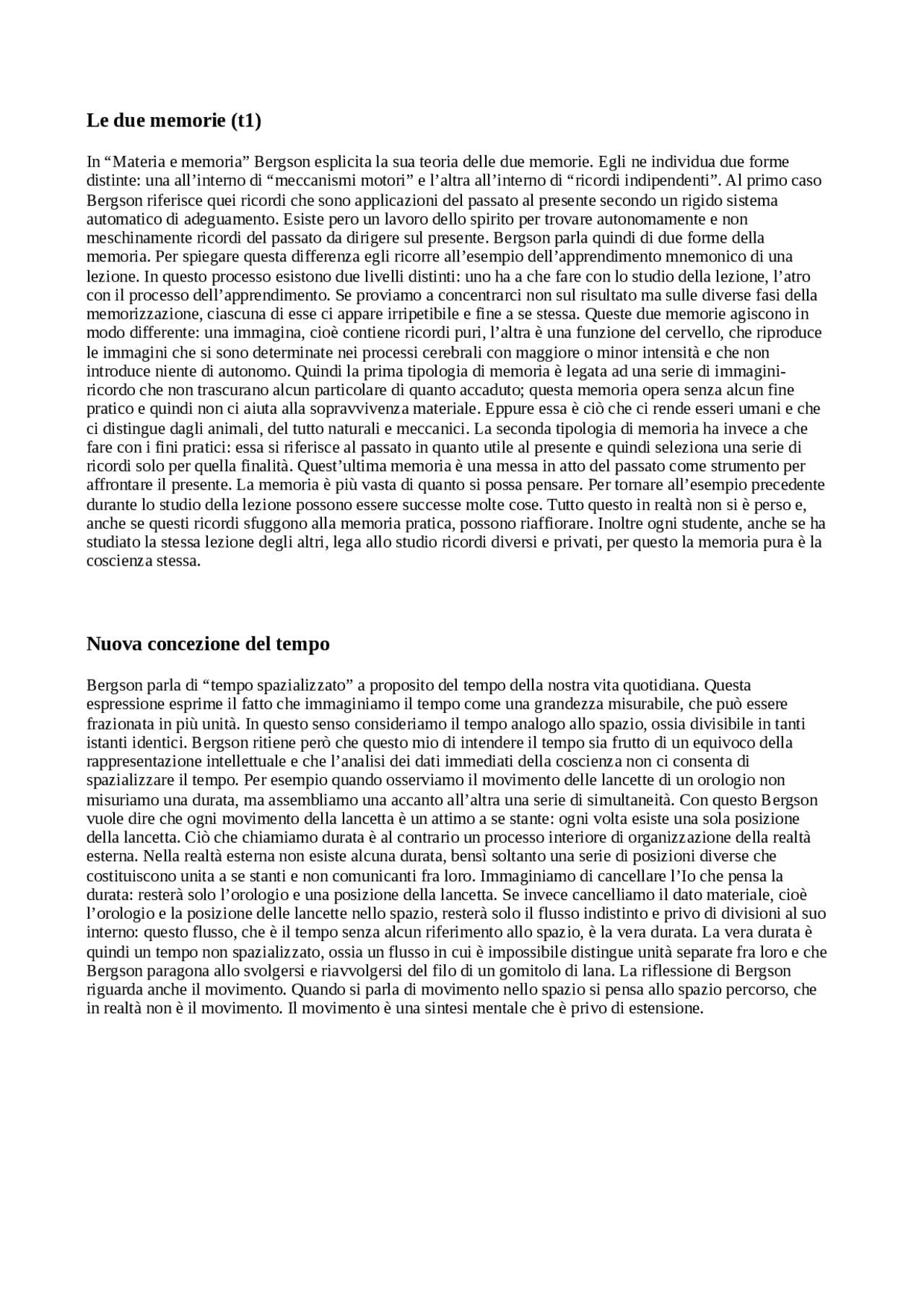 Bergson Concezione Del Tempo Docsity
