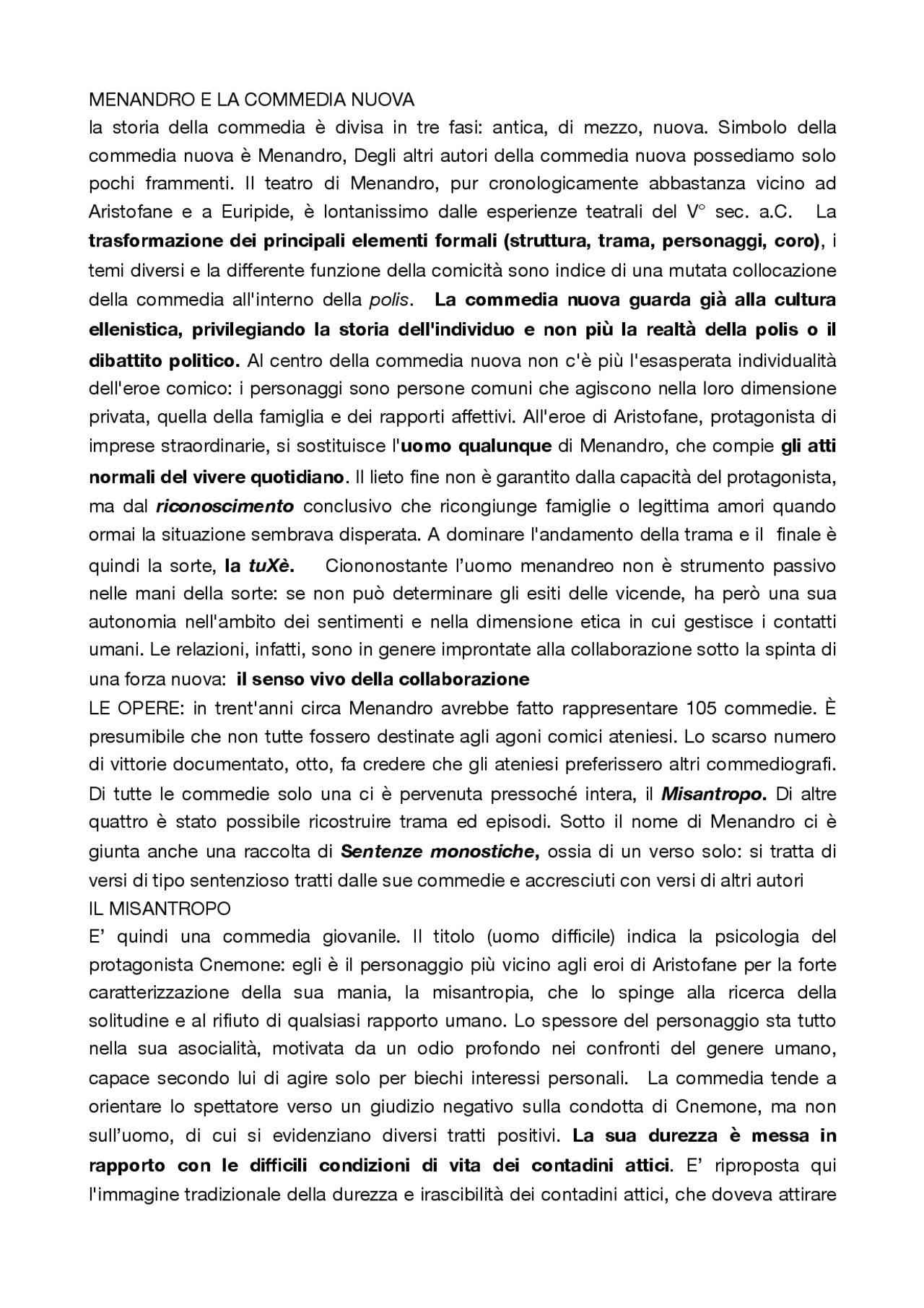 Menando E La Commedia Nuova Docsity