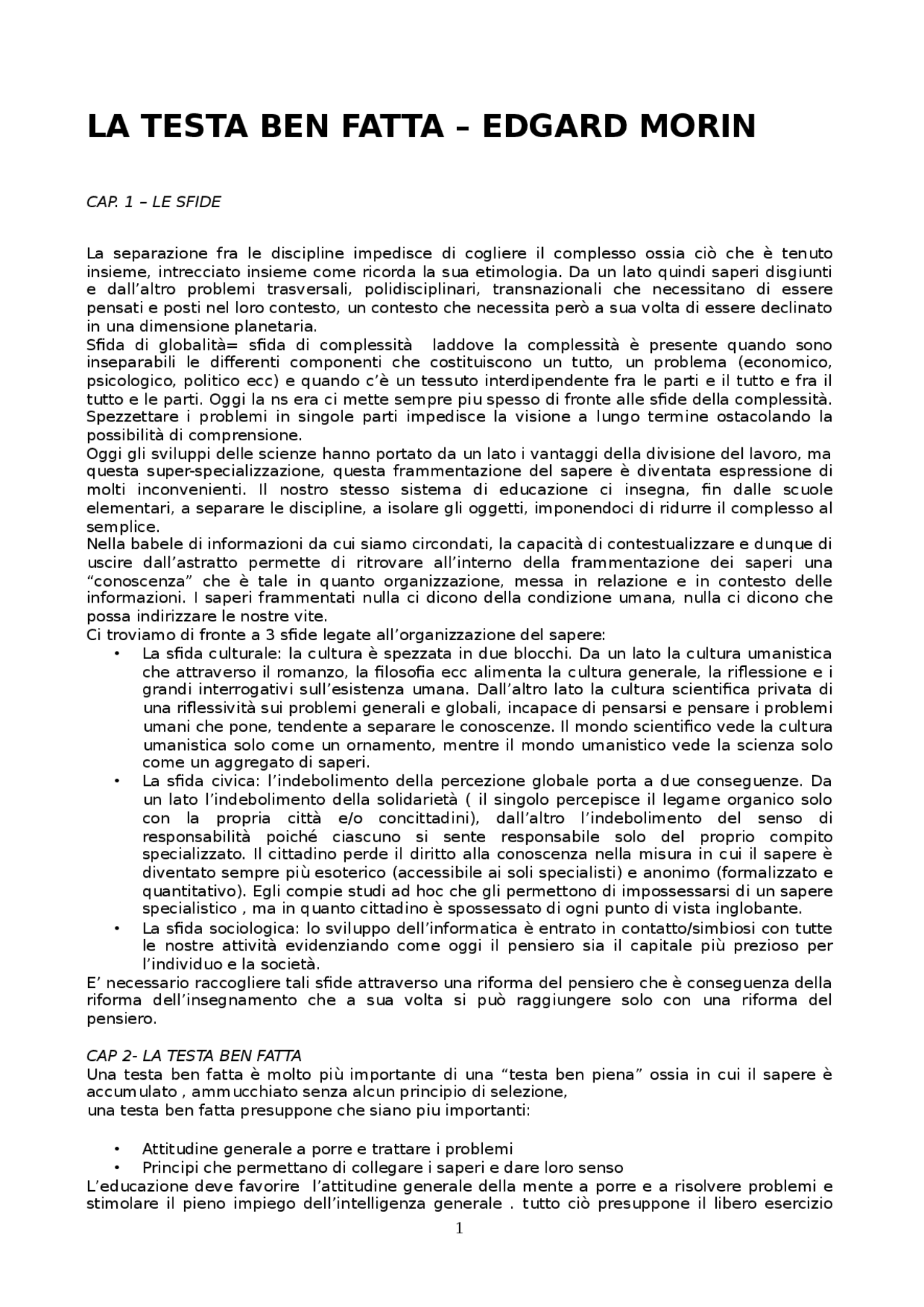 La testa ben fatta - Edgard morin - Docsity