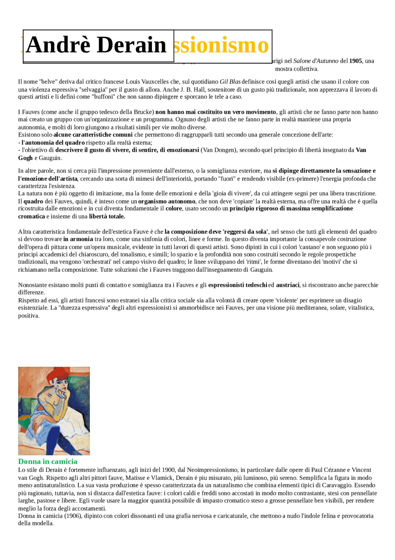 Fauves Espressionismo Appunti Docsity