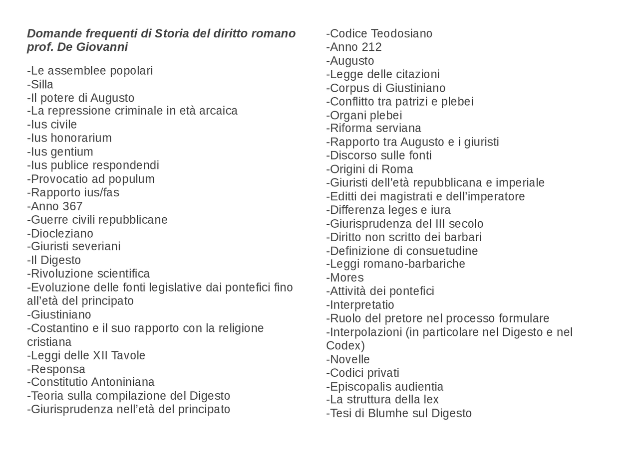 Domande Frequenti Storia Del Diritto Romano Docsity