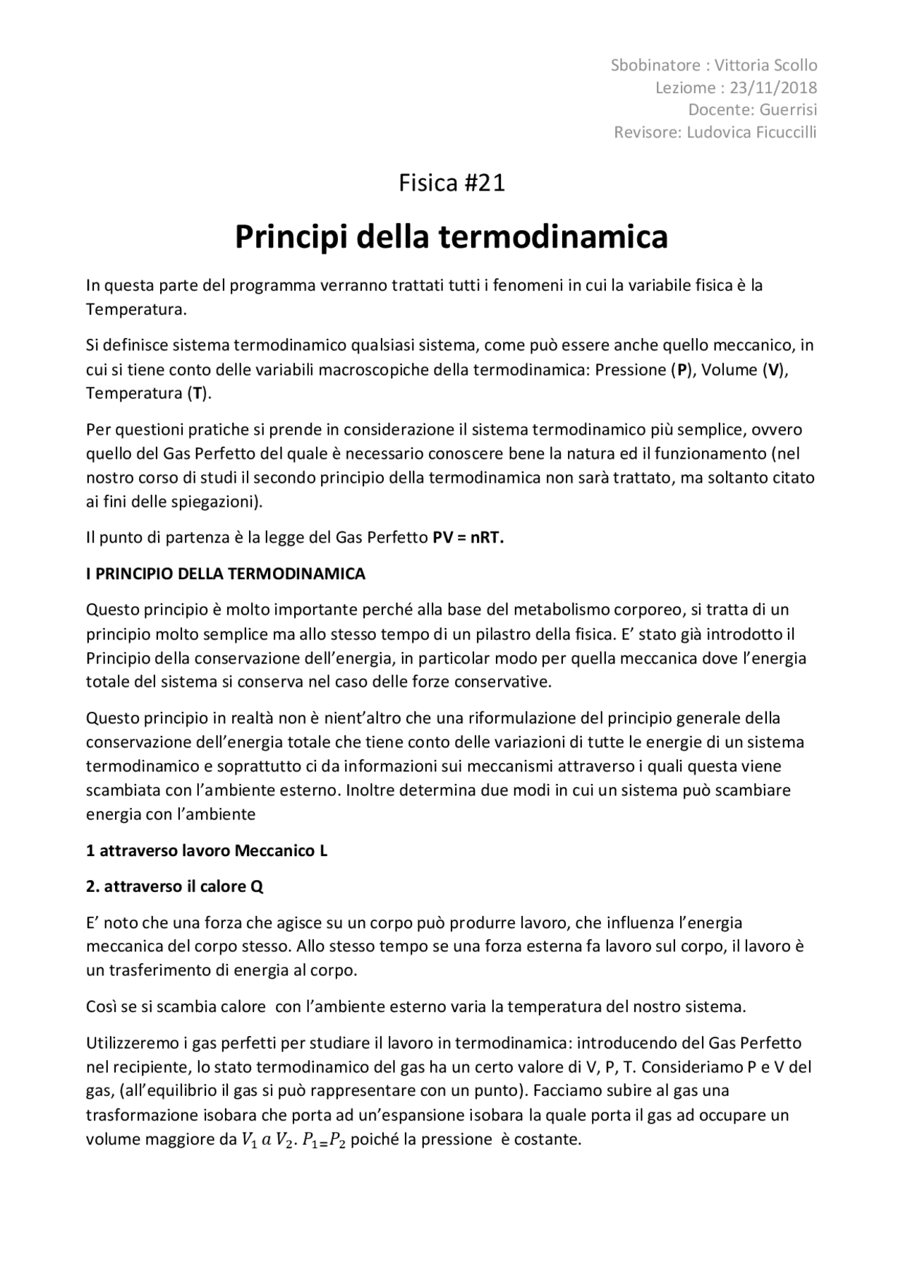 Principi Della Termodinamica Docsity