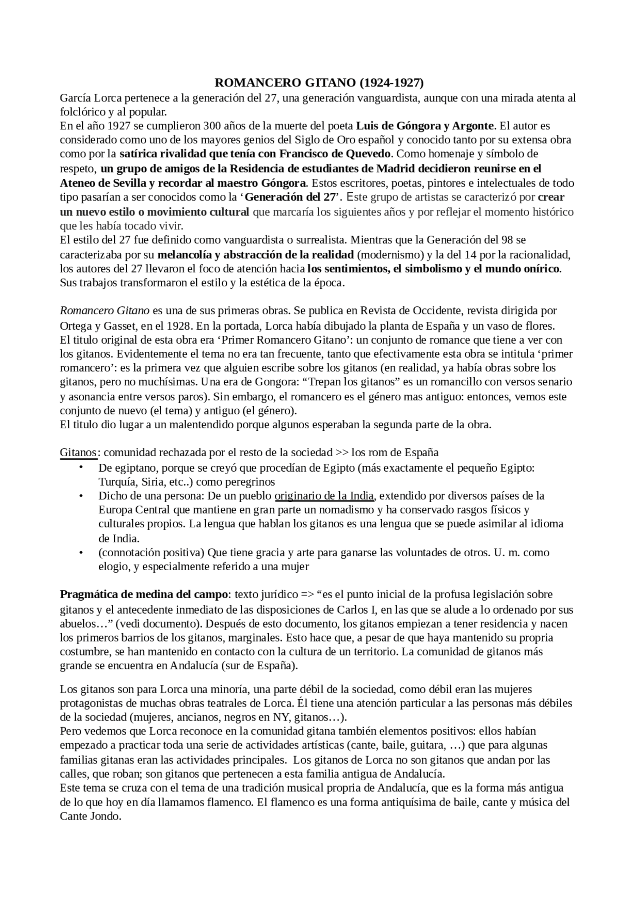 ROMANCERO GITANO - Lorca - Docsity