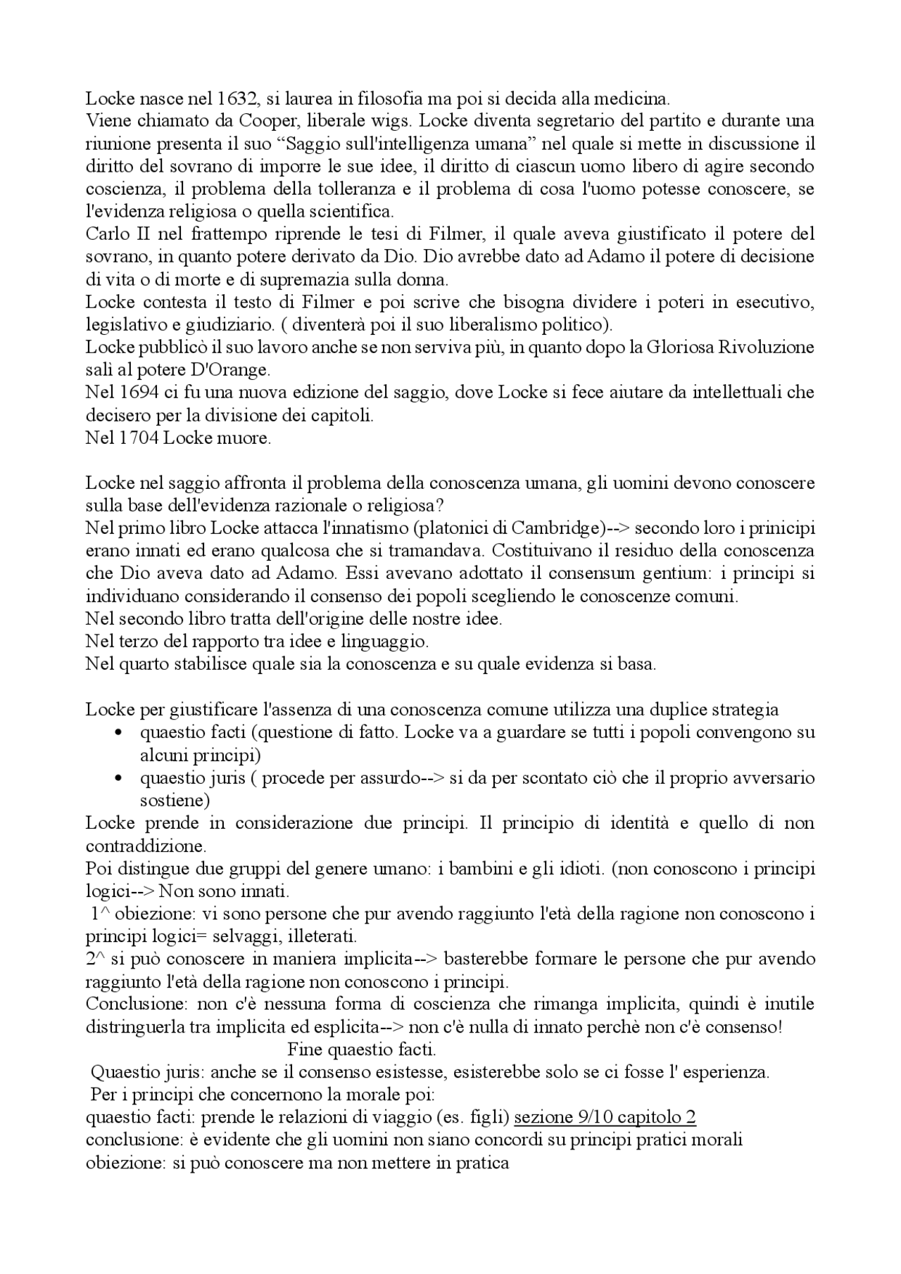 Locke Appunti Sul Metodo E Sul Suo Pensiero Docsity