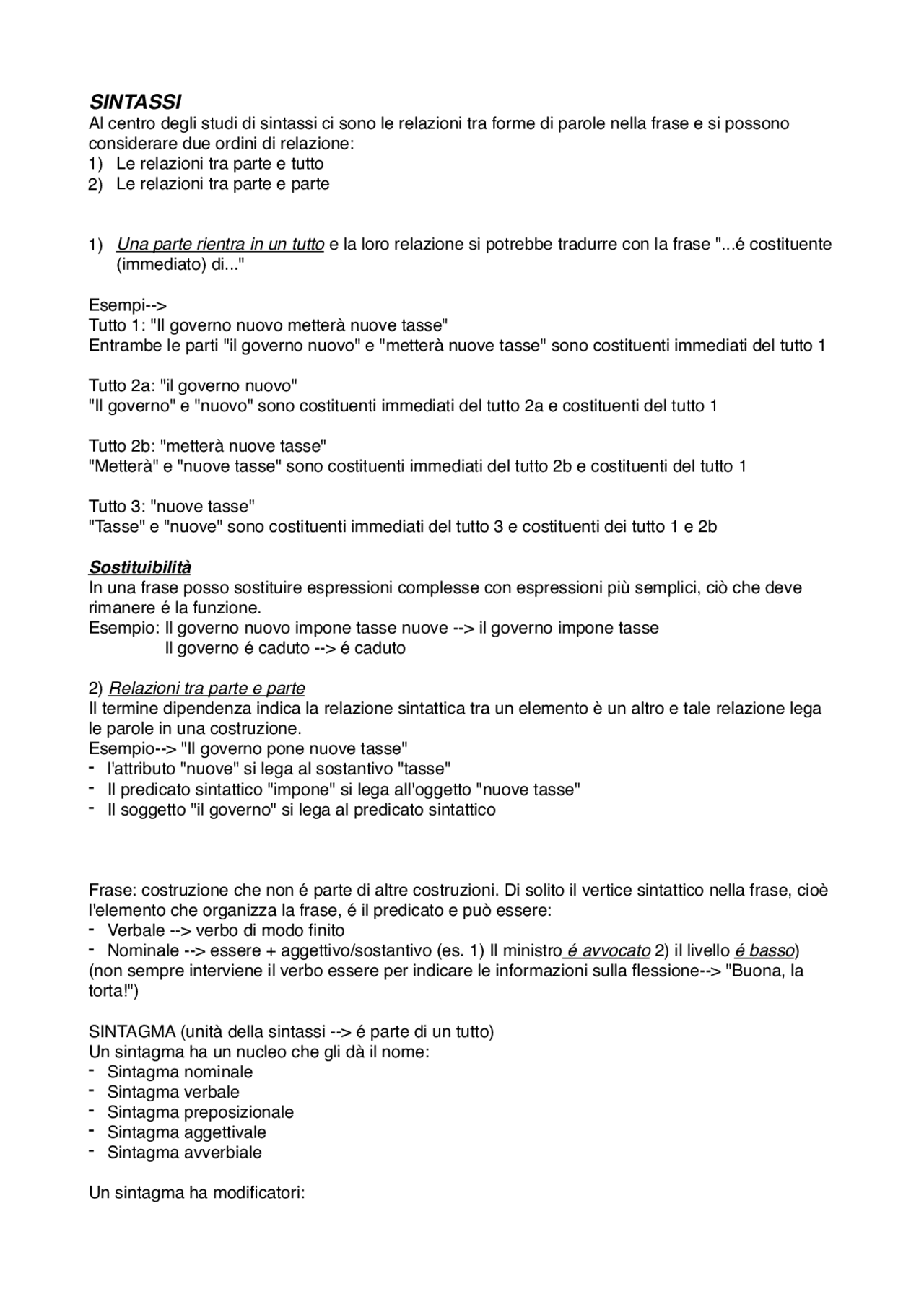 Sintassi— Linguistica Generale Docsity