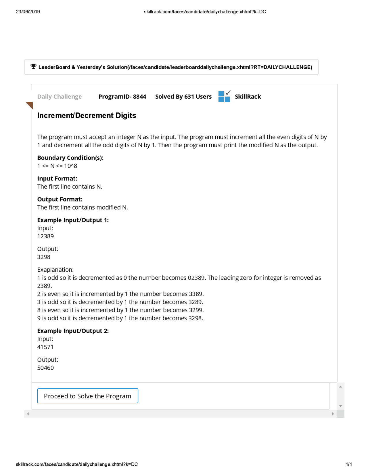 Skillrack daily challenge | Lecture notes C programming | Docsity