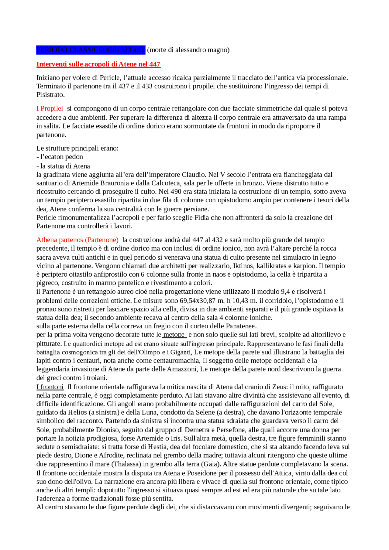 Periodo Classico Storia Dellarte Greca Docsity