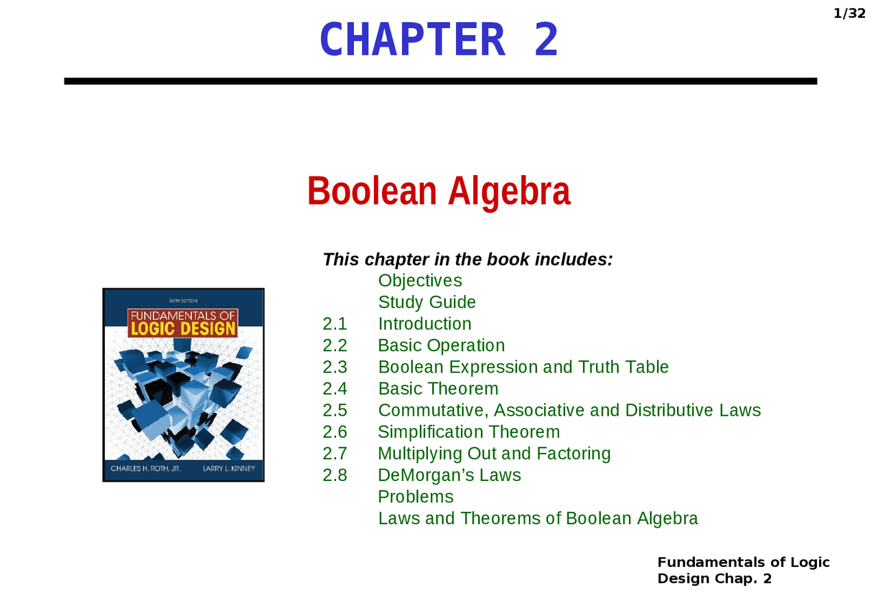 Boolean Algebra Chapter 02 - Docsity
