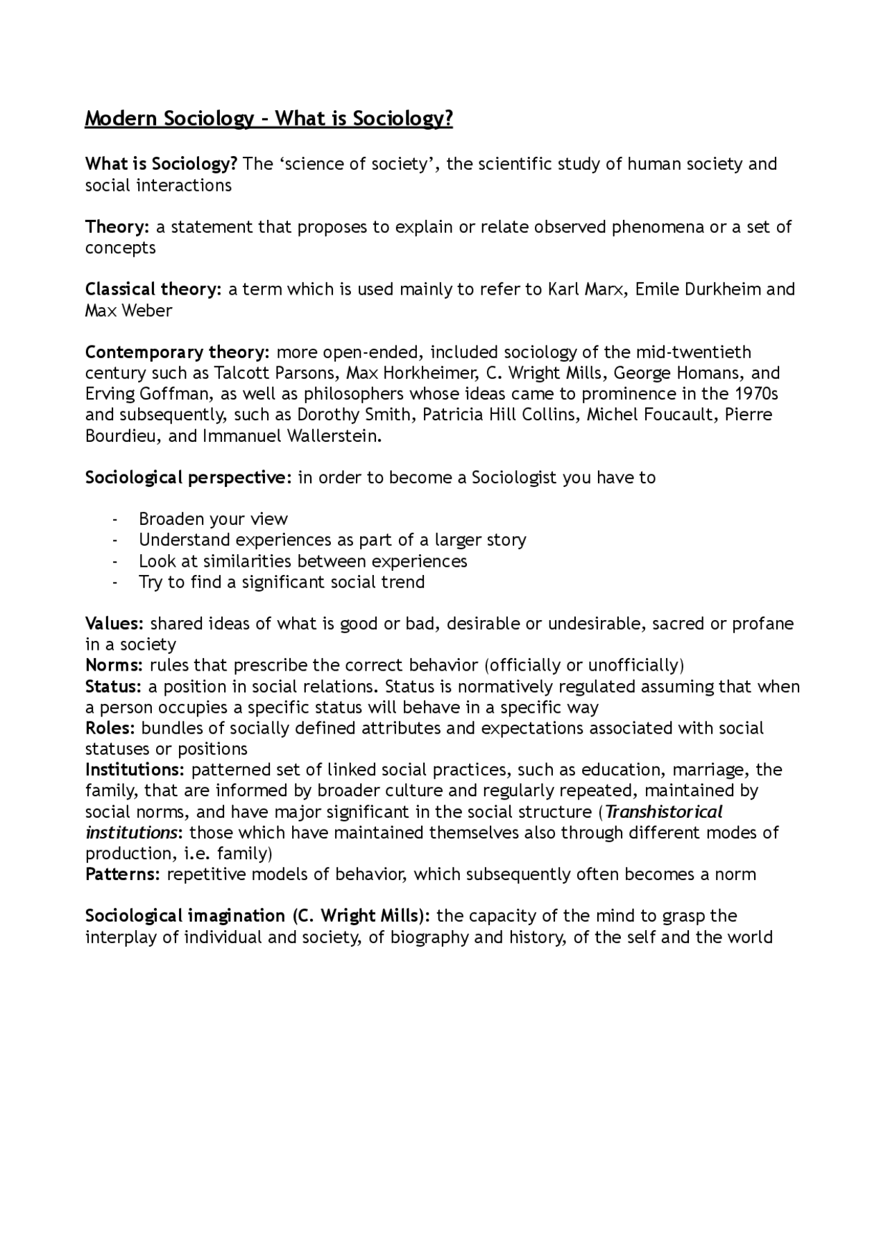 An introduction to Modern Sociology - Docsity