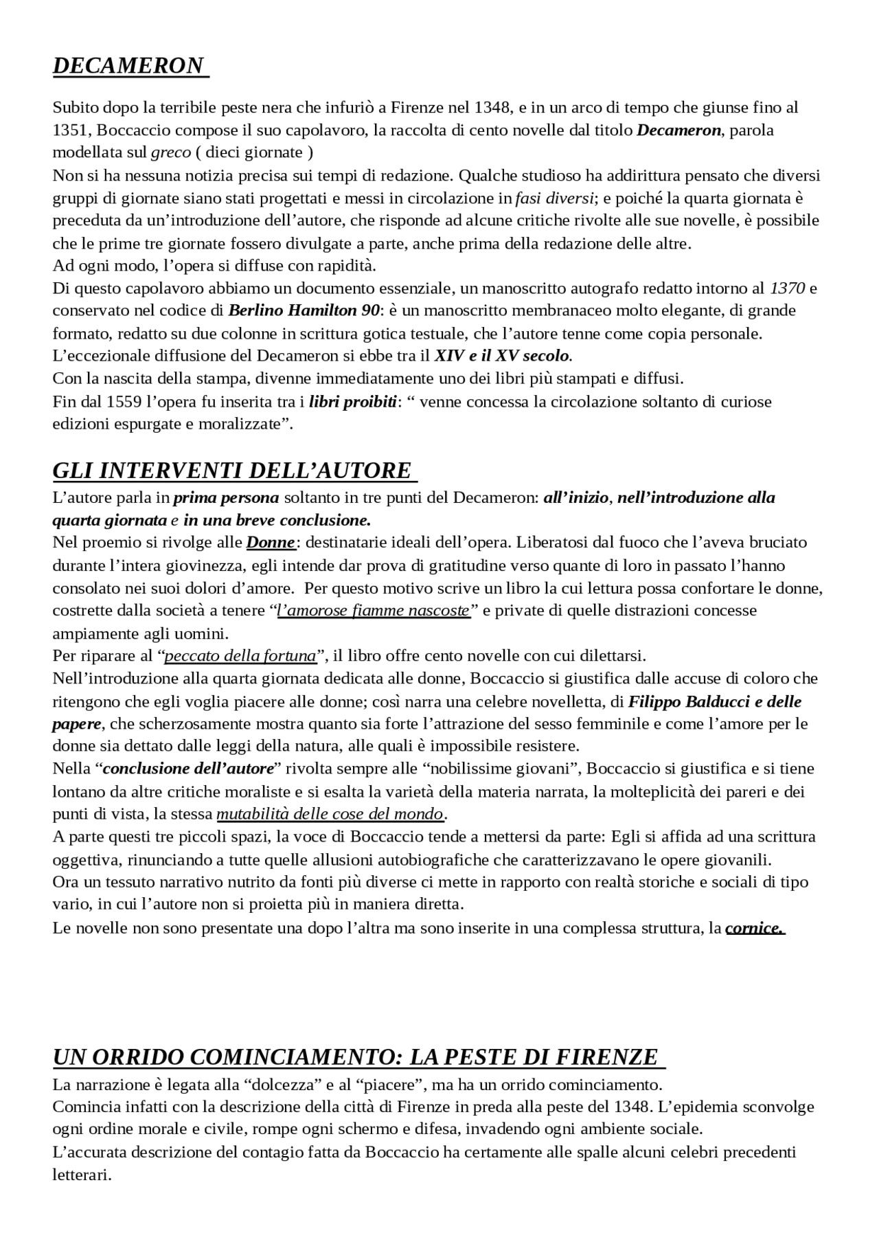 Decameron Schemi Tratti Dal Manuale Ferroni Docsity