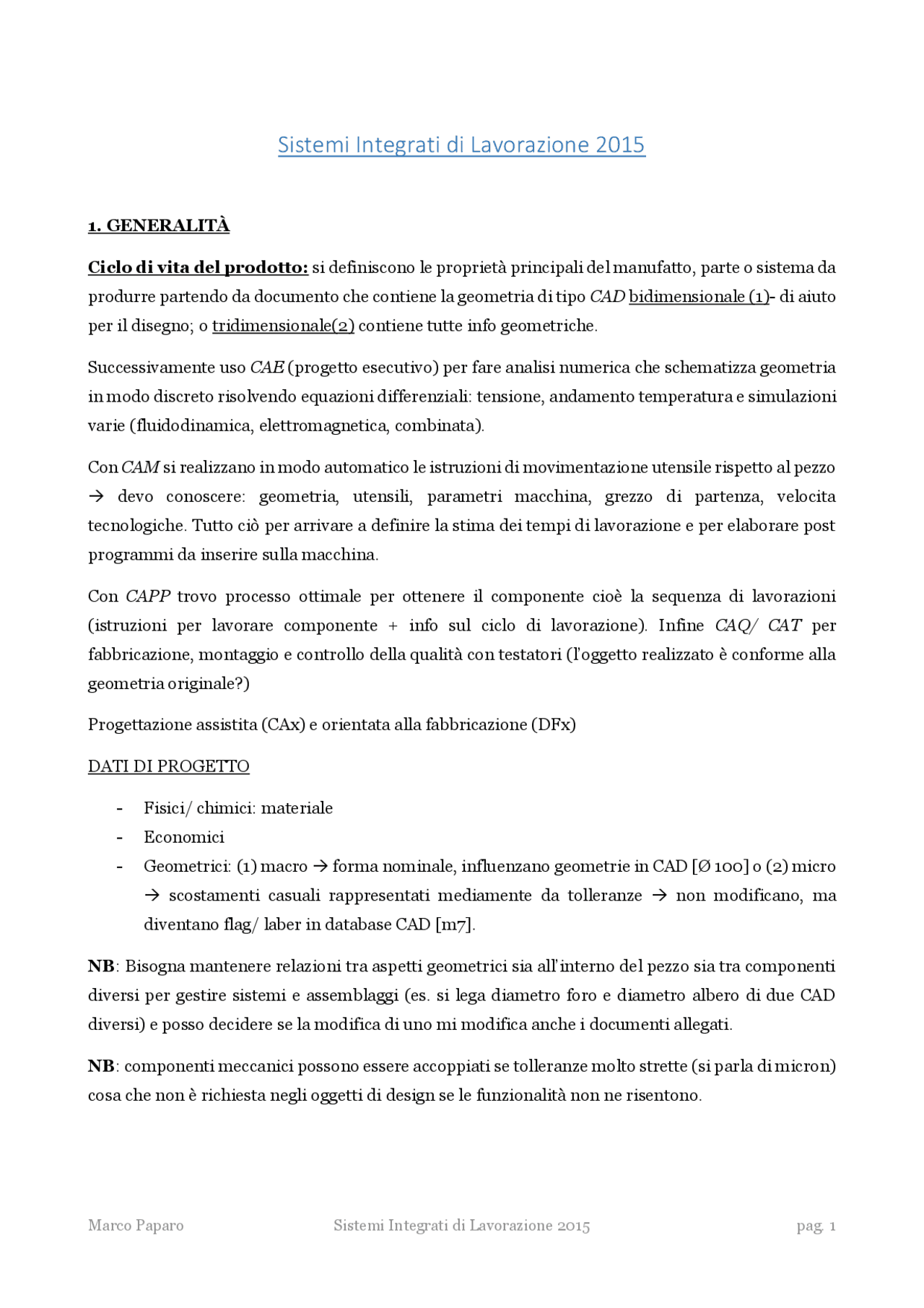 Appunti Sistemi Integrati Di Lavorazione Docsity
