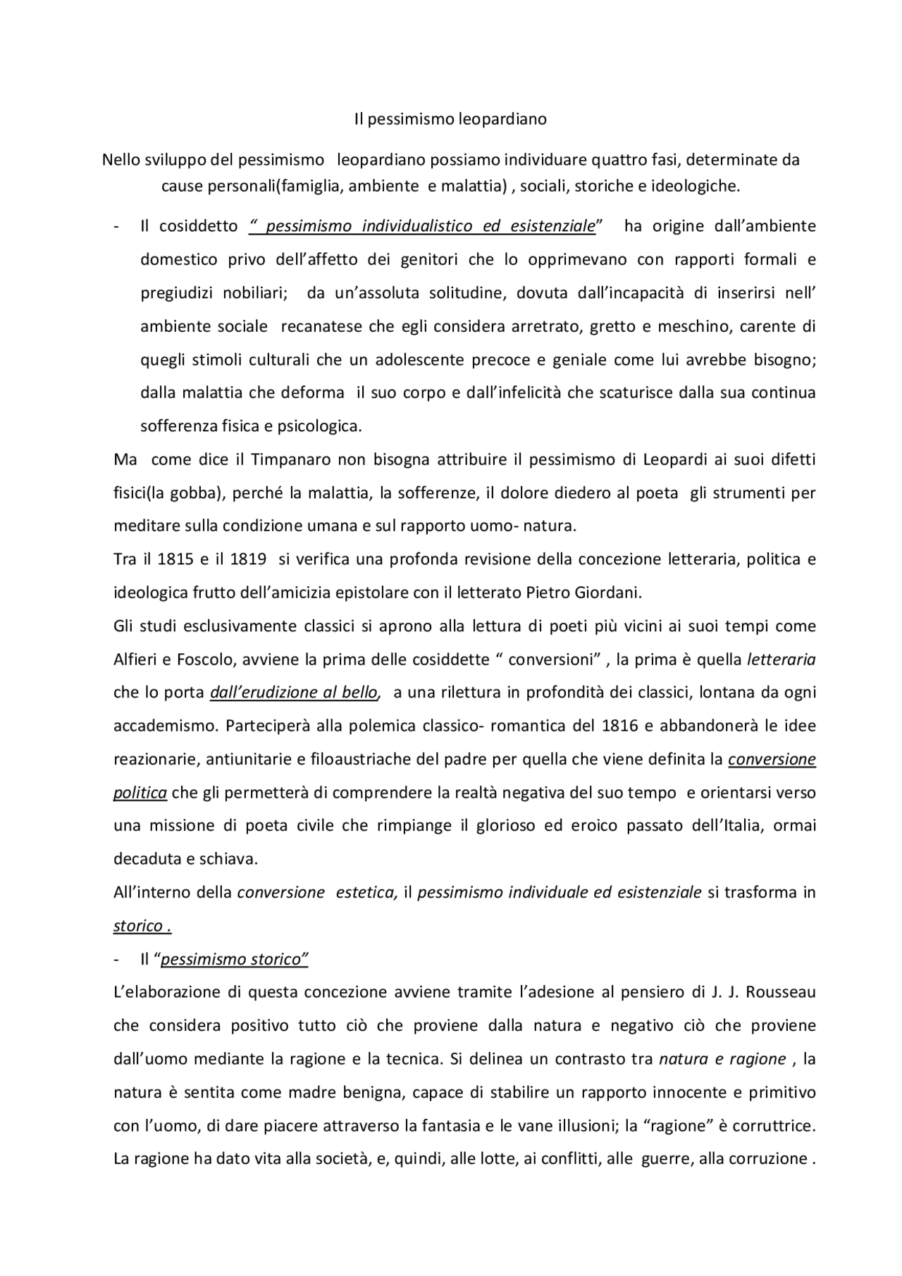 Leopardi pessimismo cosmico e storico - Docsity