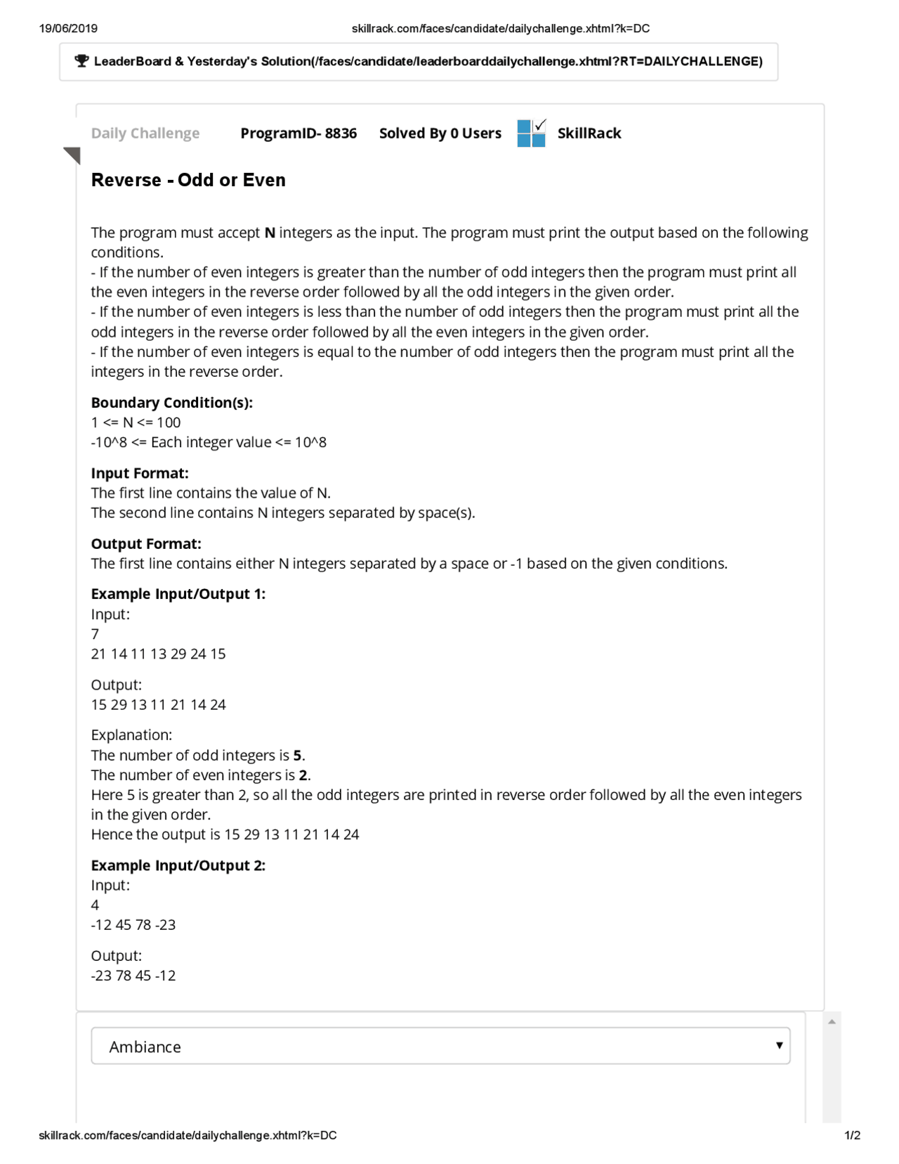 Skillrack daily challenge | Lecture notes C programming | Docsity