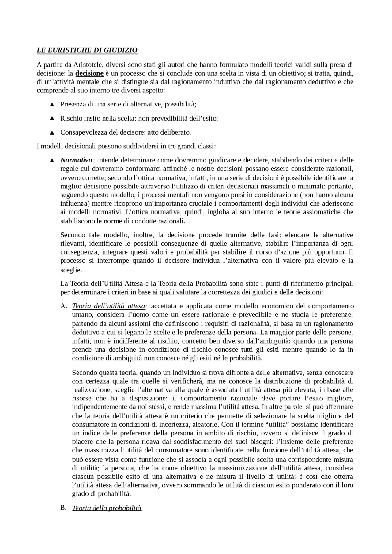Le euristiche del giudizio - Docsity