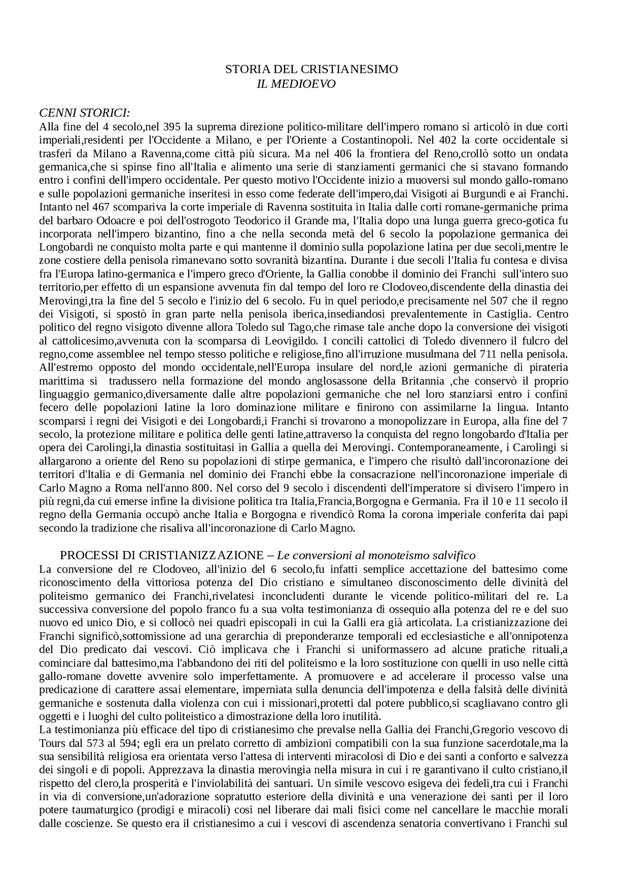 Storia Delle Chiese E Del Cristianesimo Appunti Di Storia Docsity