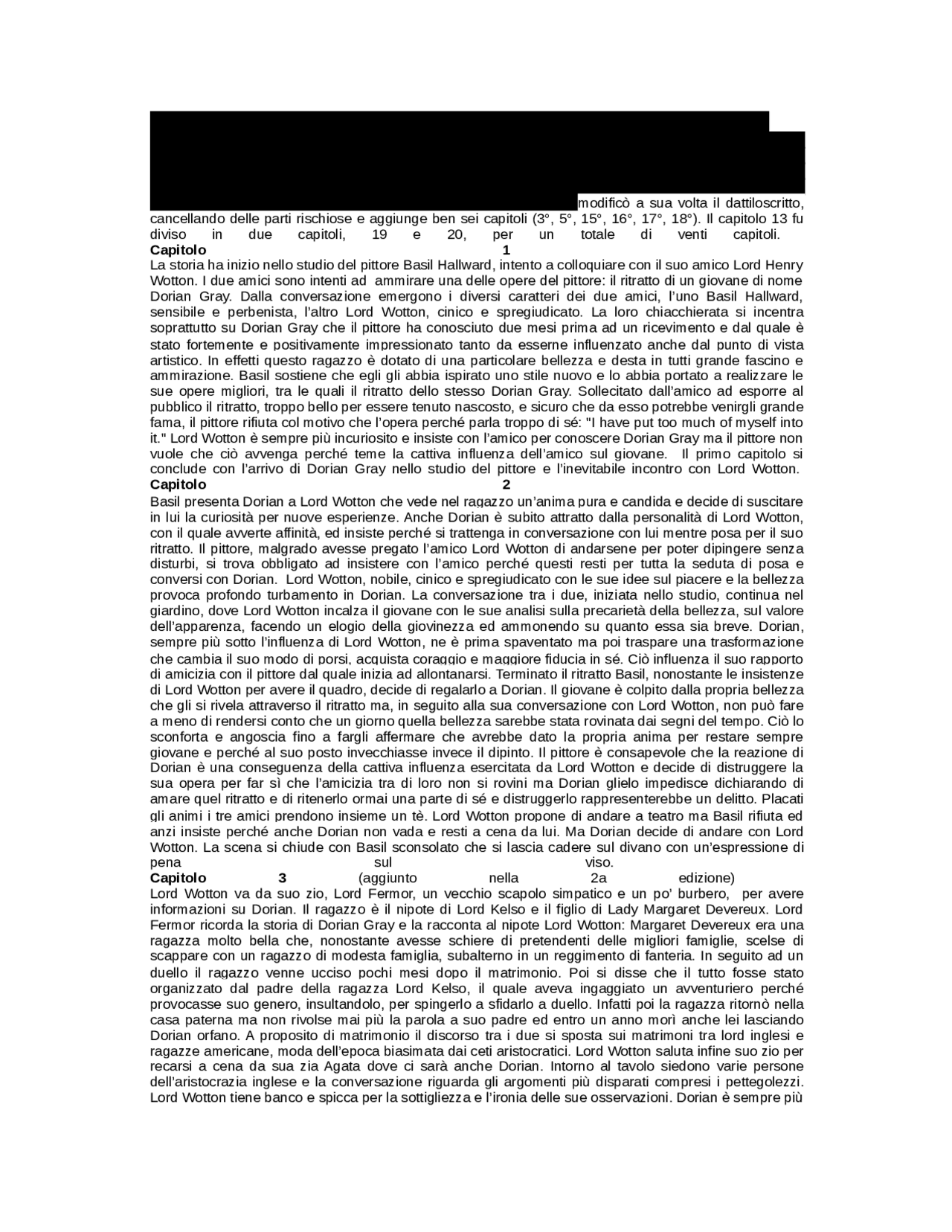Dorian Gray Riassunto E Analisi Docsity
